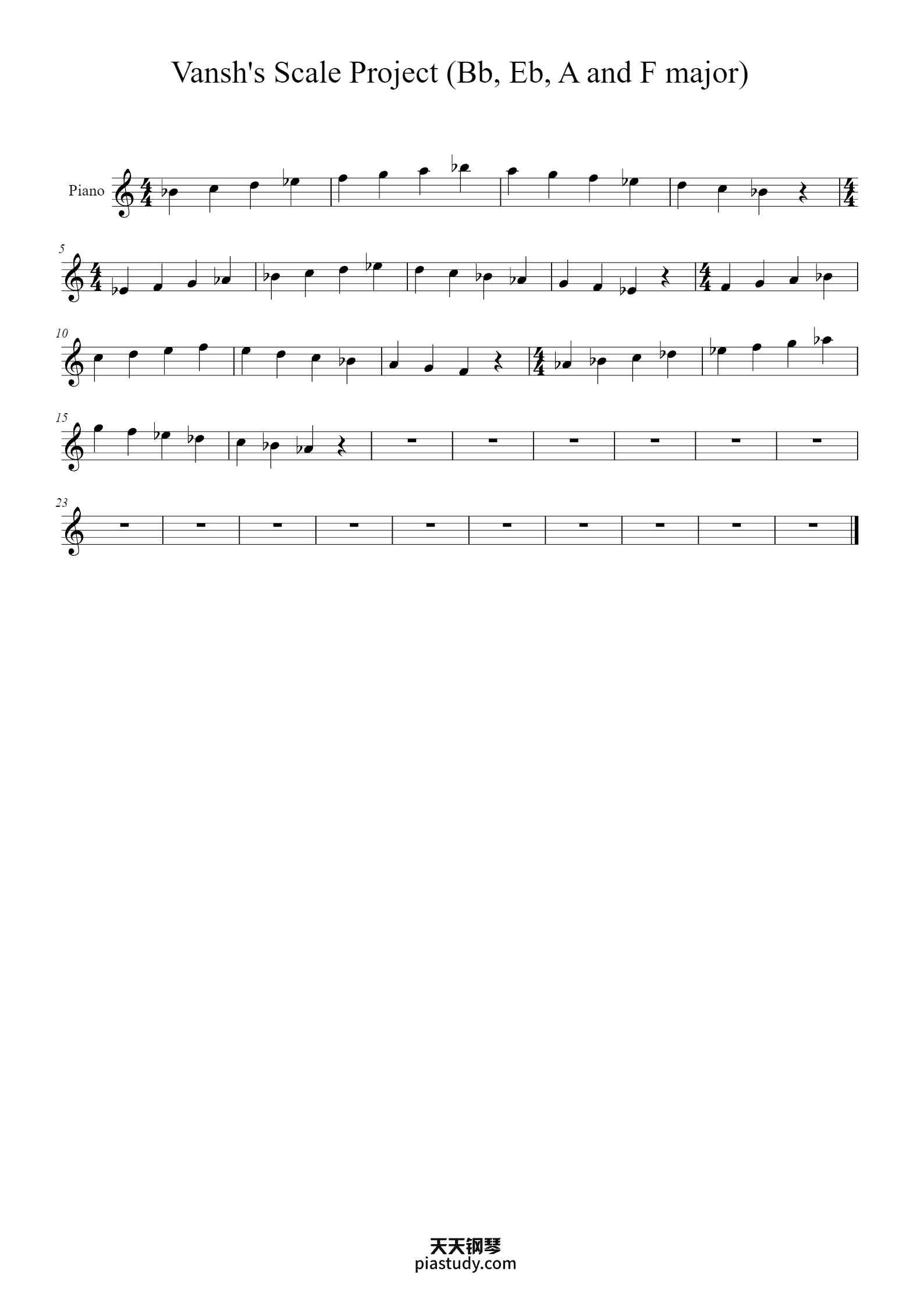 'Vansh's Scale Project (Bb, Eb, A and F major)' - Beginner Piano Sheet ...