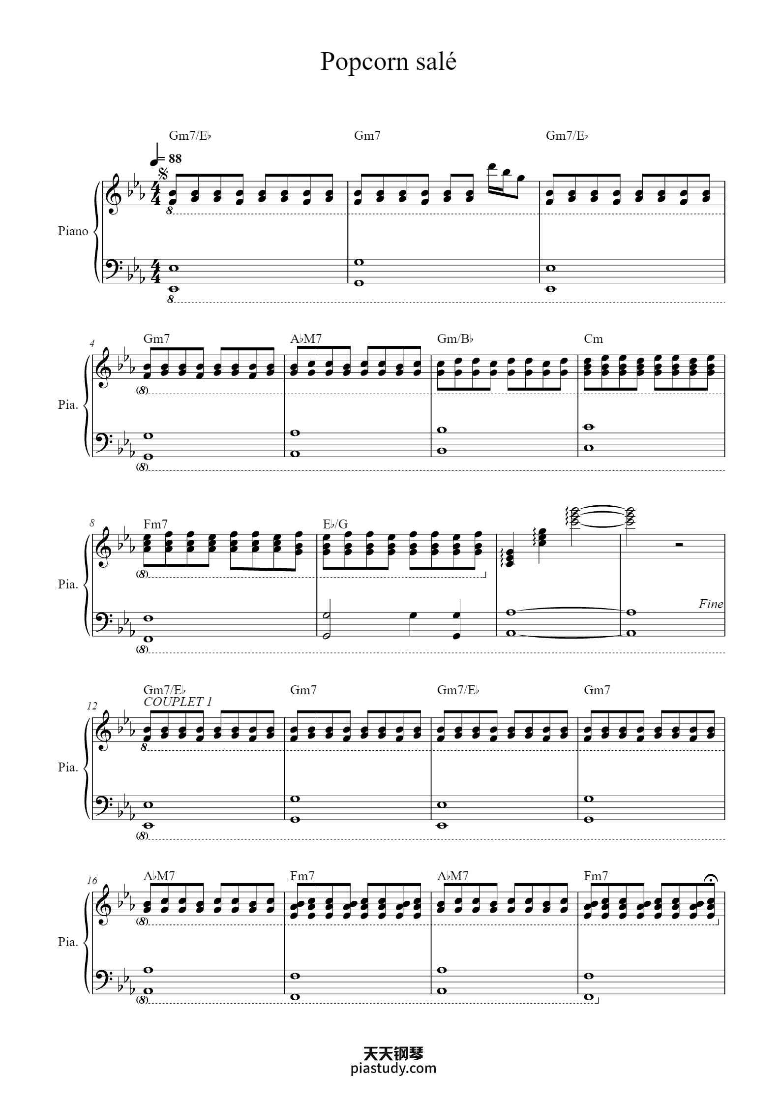 'Popcorn salé' - Piano Sheet Music By Arrangeur JMarie | TOPiano