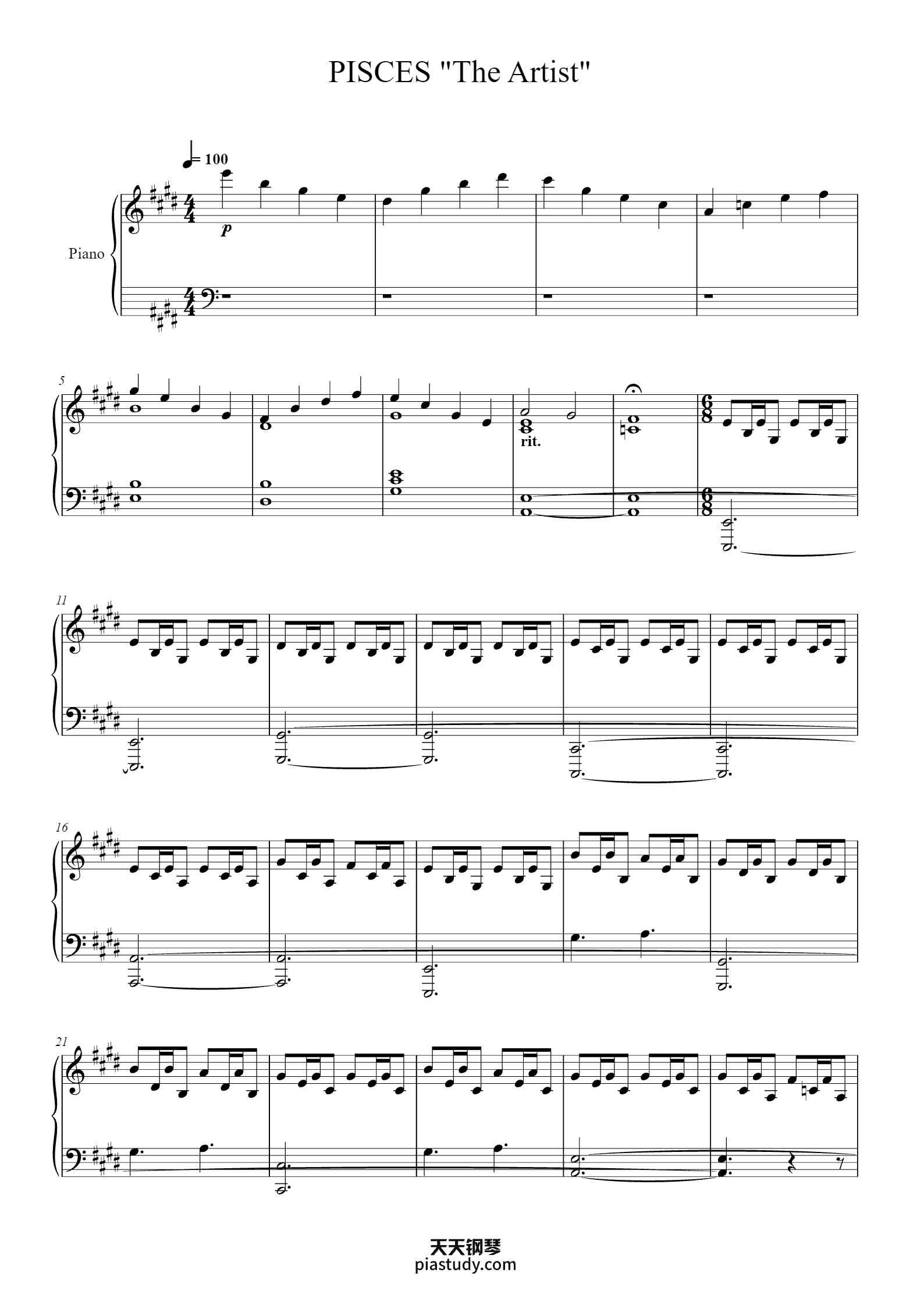 PISCES "The Artist"钢琴谱 - Tony Ann - free piano sheet music - PiaNoproblem