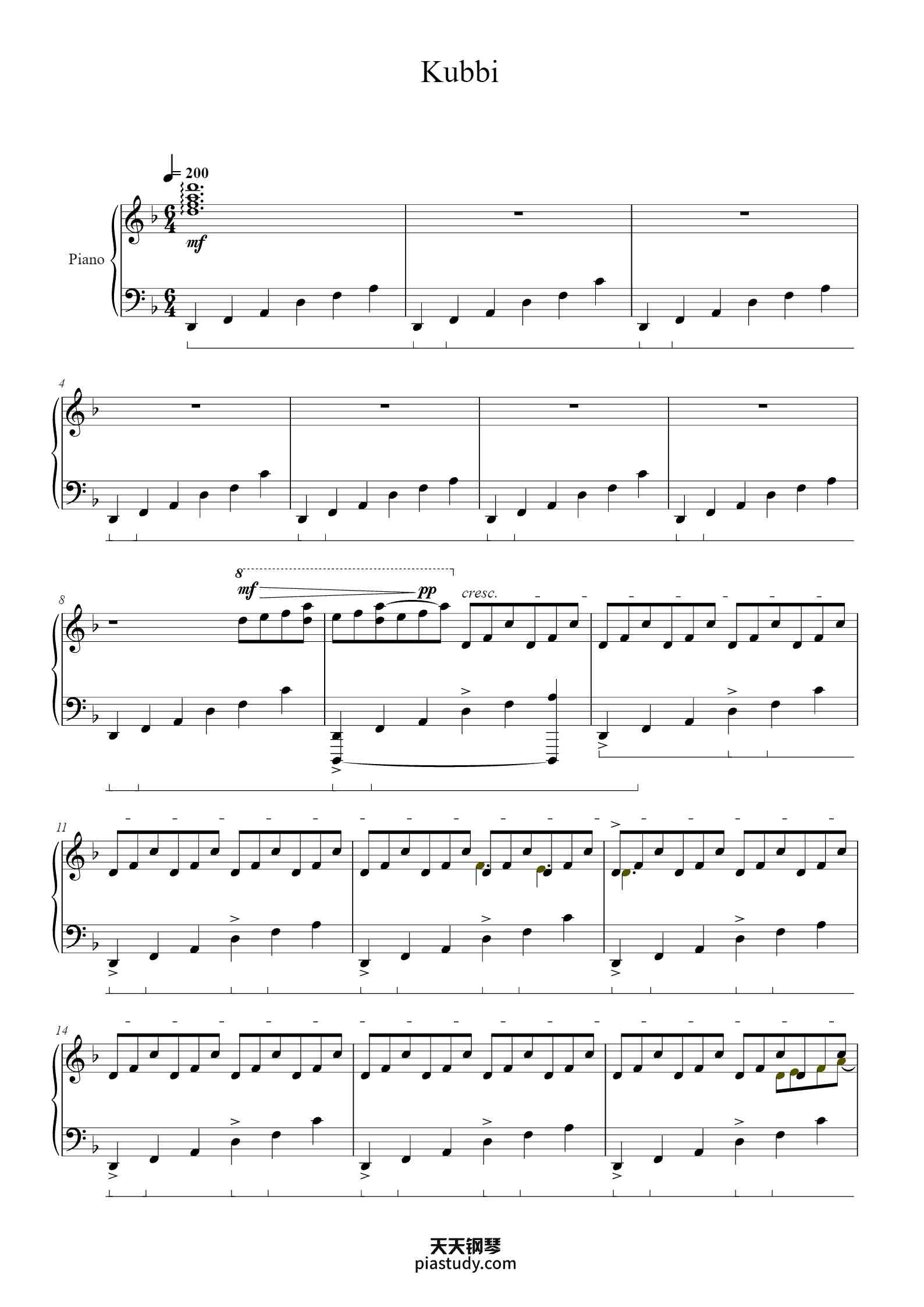 Kubbi钢琴谱 - Kubbi - free piano sheet music - PiaNoproblem