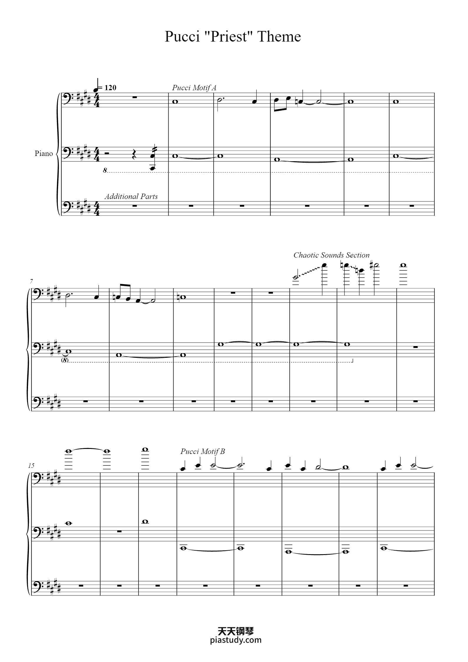 Pucci "Priest" Theme钢琴谱 - Yugo Kanno - free piano sheet music ...