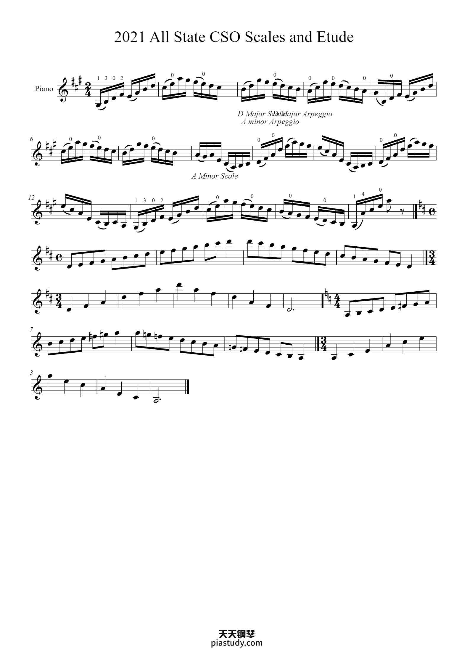 '2021 All State CSO Scales and Etude' - Piano Sheet Music By xxx | TOPiano