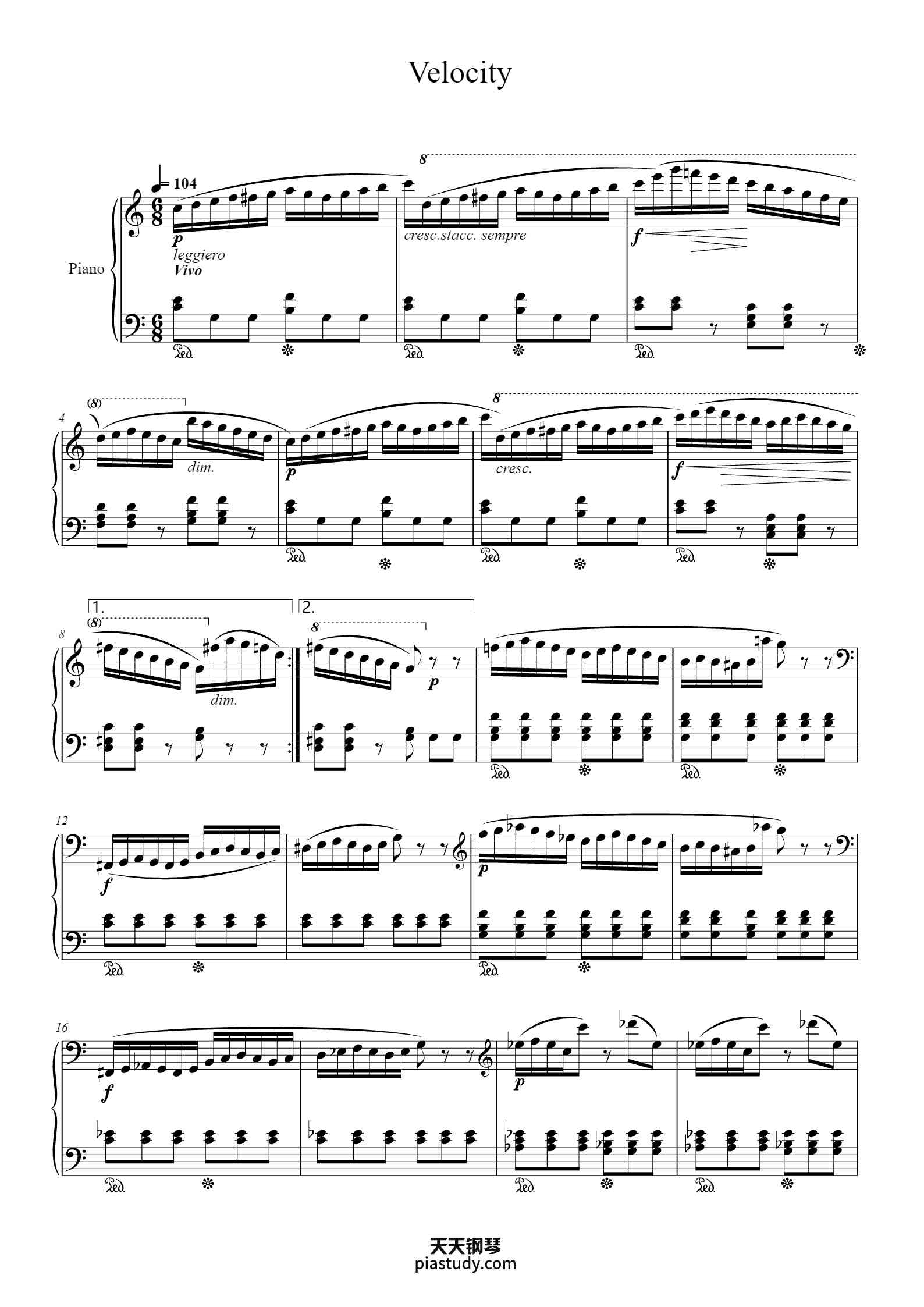 'Velocity, Op. 109 No. 10' - Piano Sheet Music By Friedrich Burgmüller ...