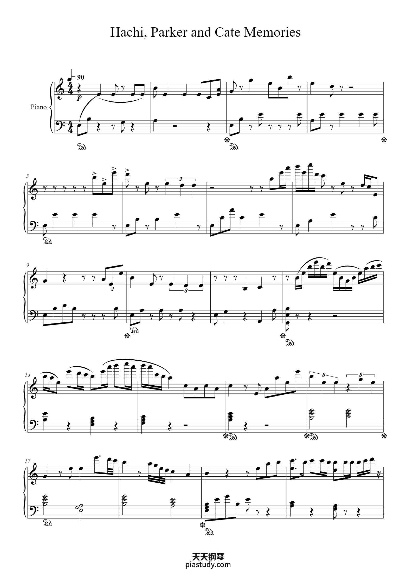 Hachi, Parker and Cate Memories钢琴谱 - Jan A.P. Kaczmarek - free piano ...
