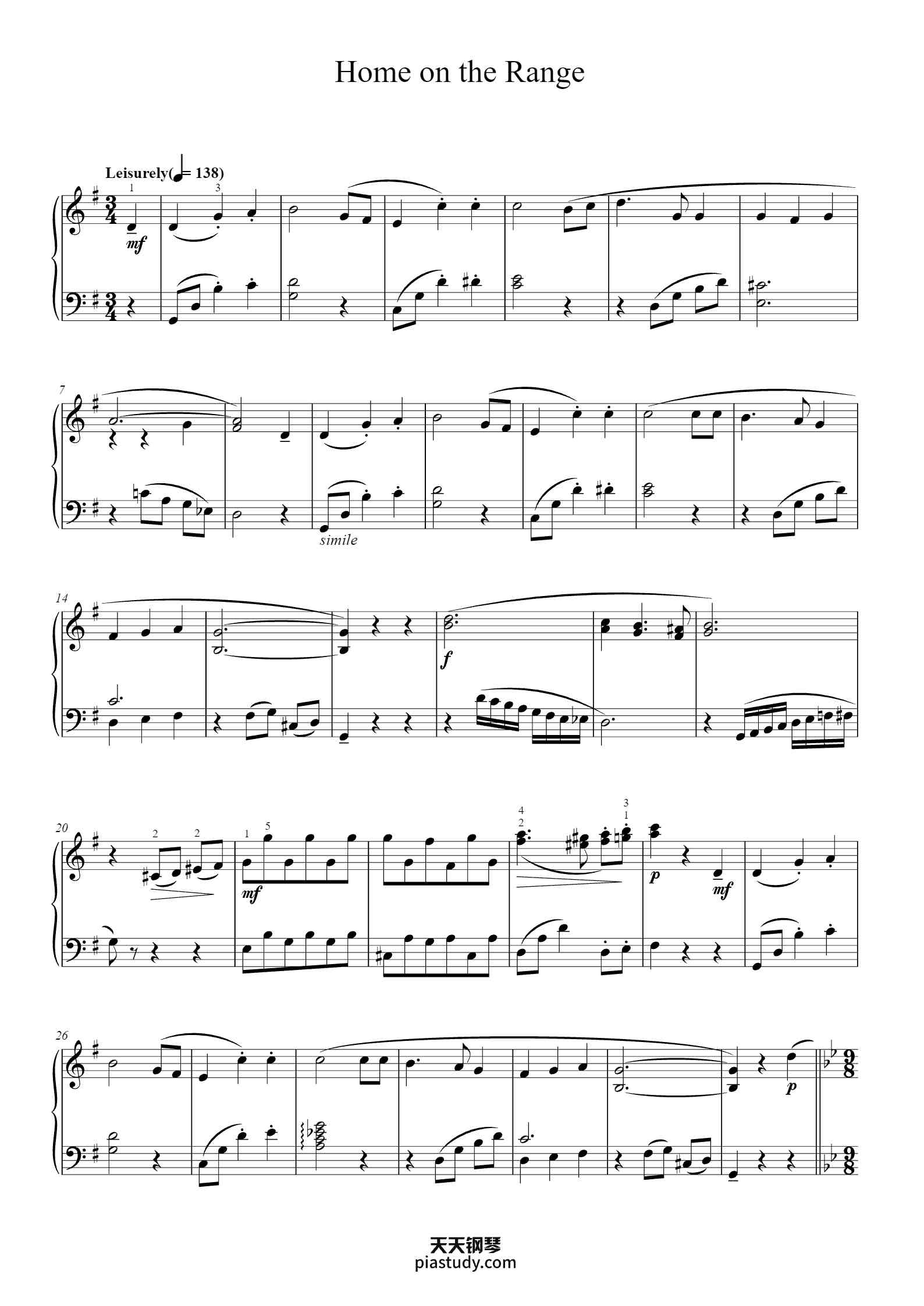 'Home on the Range' - Piano Sheet Music By Lyrics by DR. BREWSTER ...