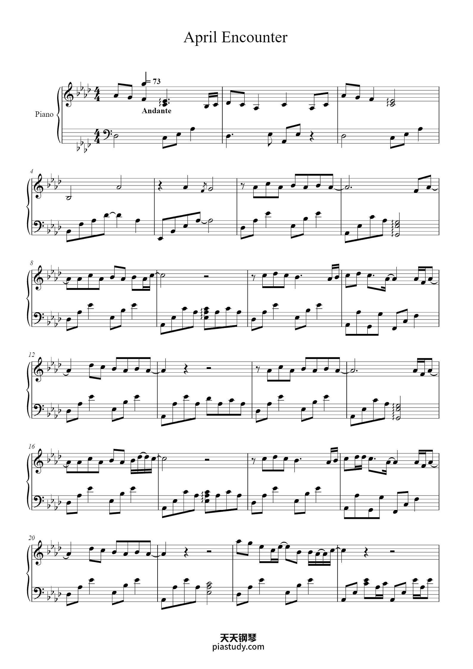《April Encounter》原调 当我飞奔向你插曲钢琴谱 - 很美味 - free piano sheet music ...