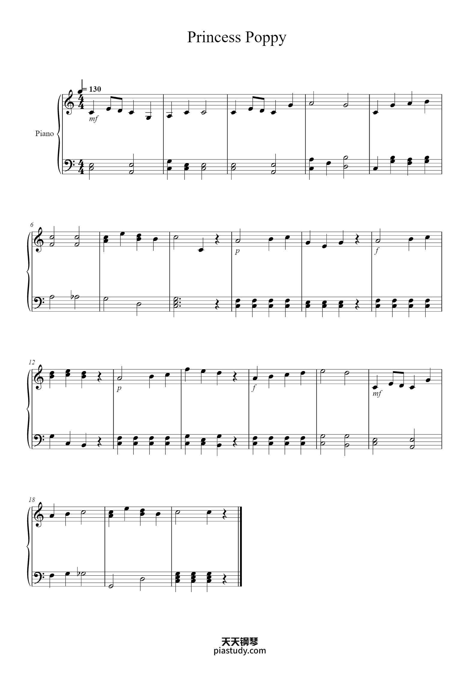 Princess Poppy钢琴谱 - Natasha Hudson - free piano sheet music - PiaNoproblem