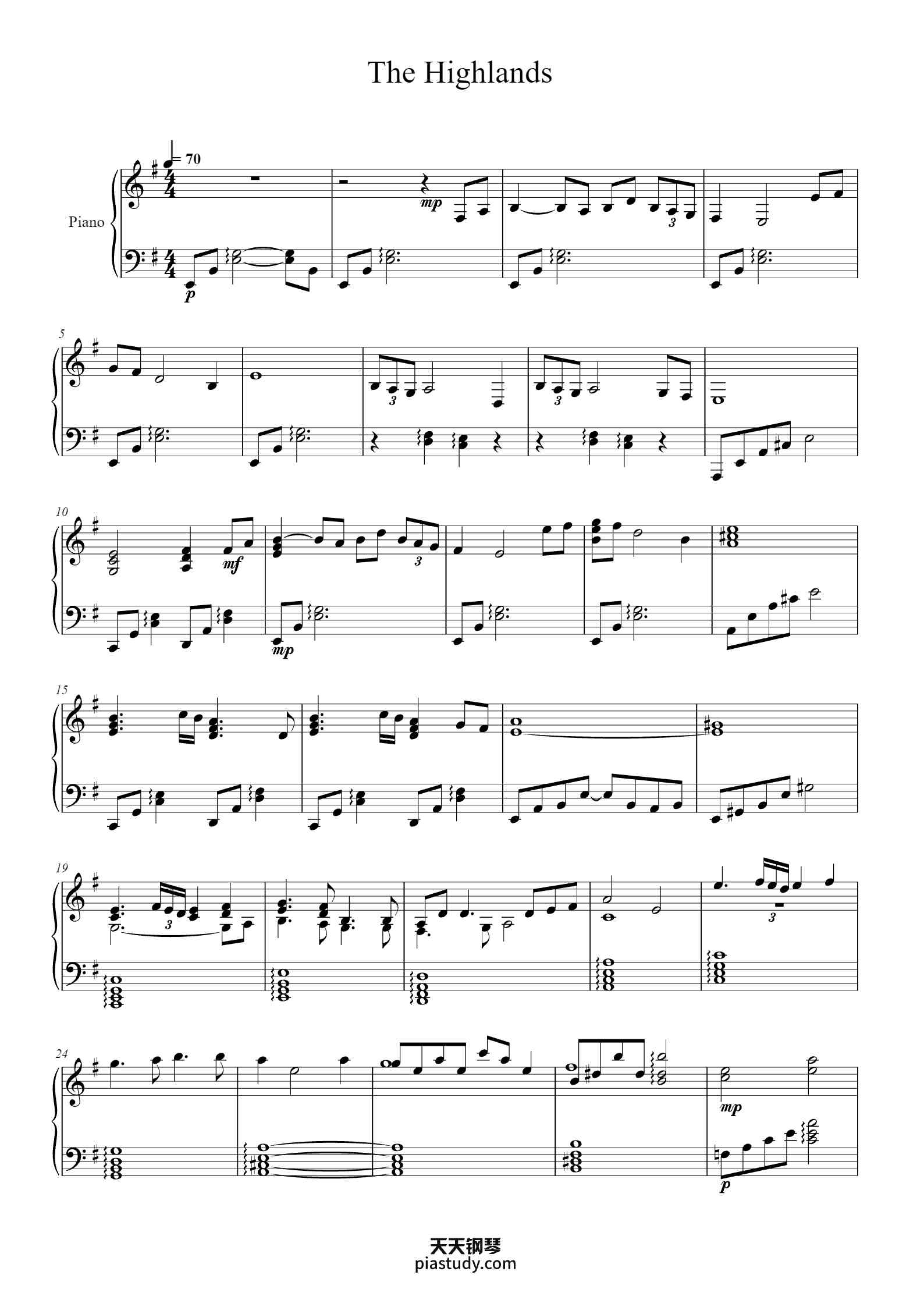'The Highlands' - Piano Sheet Music By Composed by Yasunori Nishiki ...