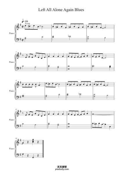 'Left All Alone Again Blues' - Piano Sheet Music By Jerome Kern | TOPiano