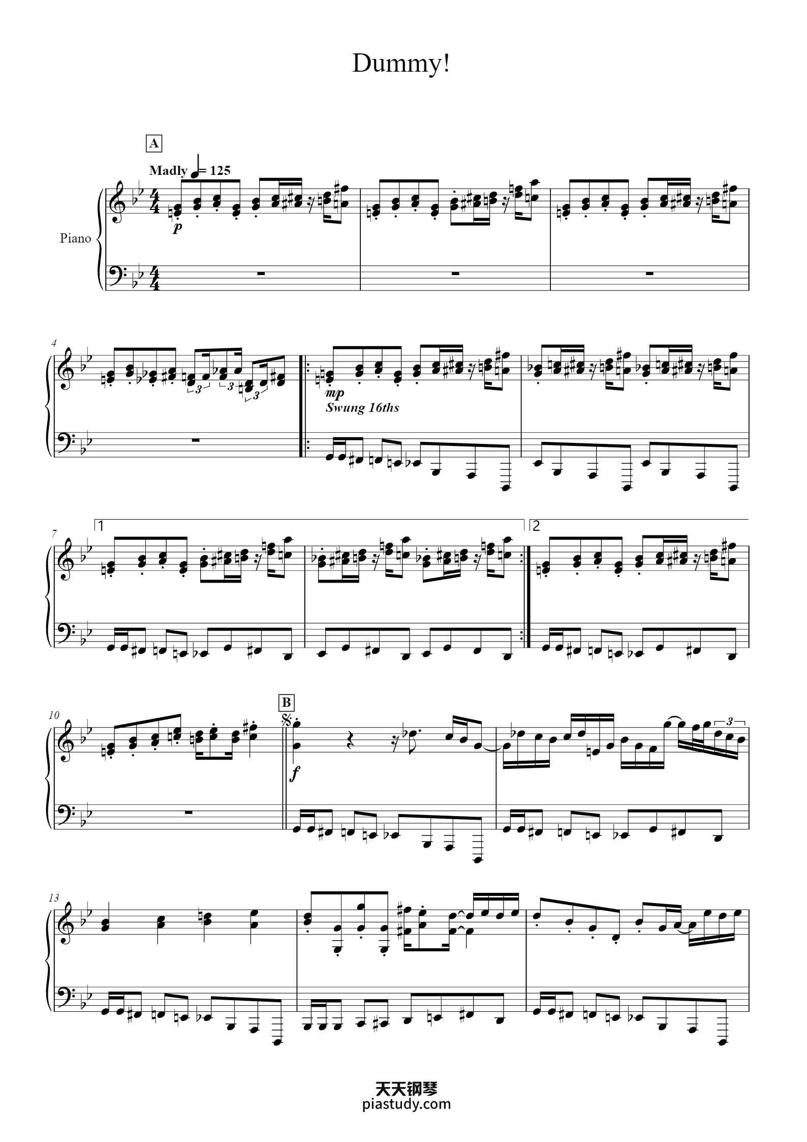 'Dummy!' - Piano Sheet Music By Composition by Toby Fox Arrangement by ...