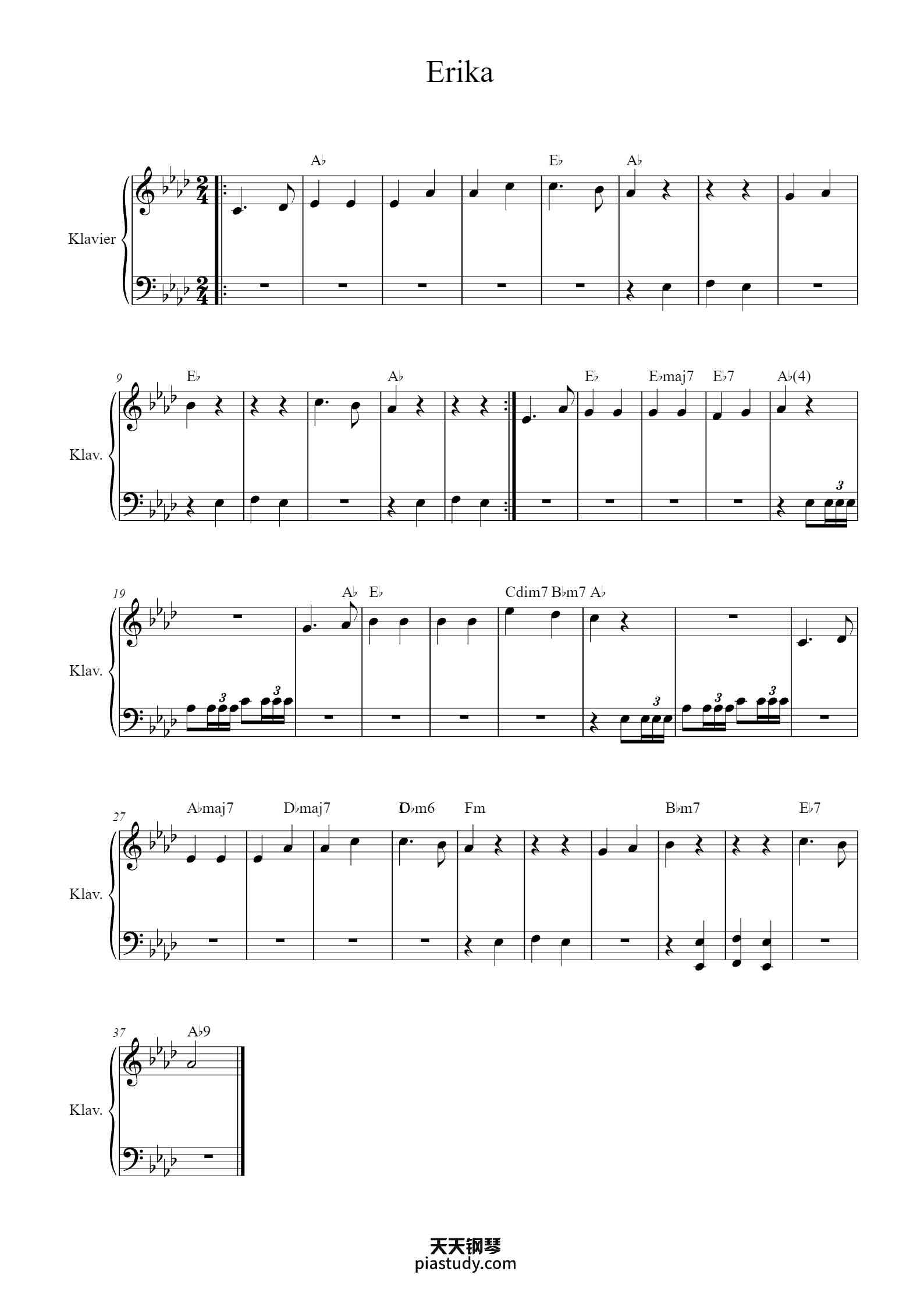 'Erika' - Piano Sheet Music By Folk song | TOPiano