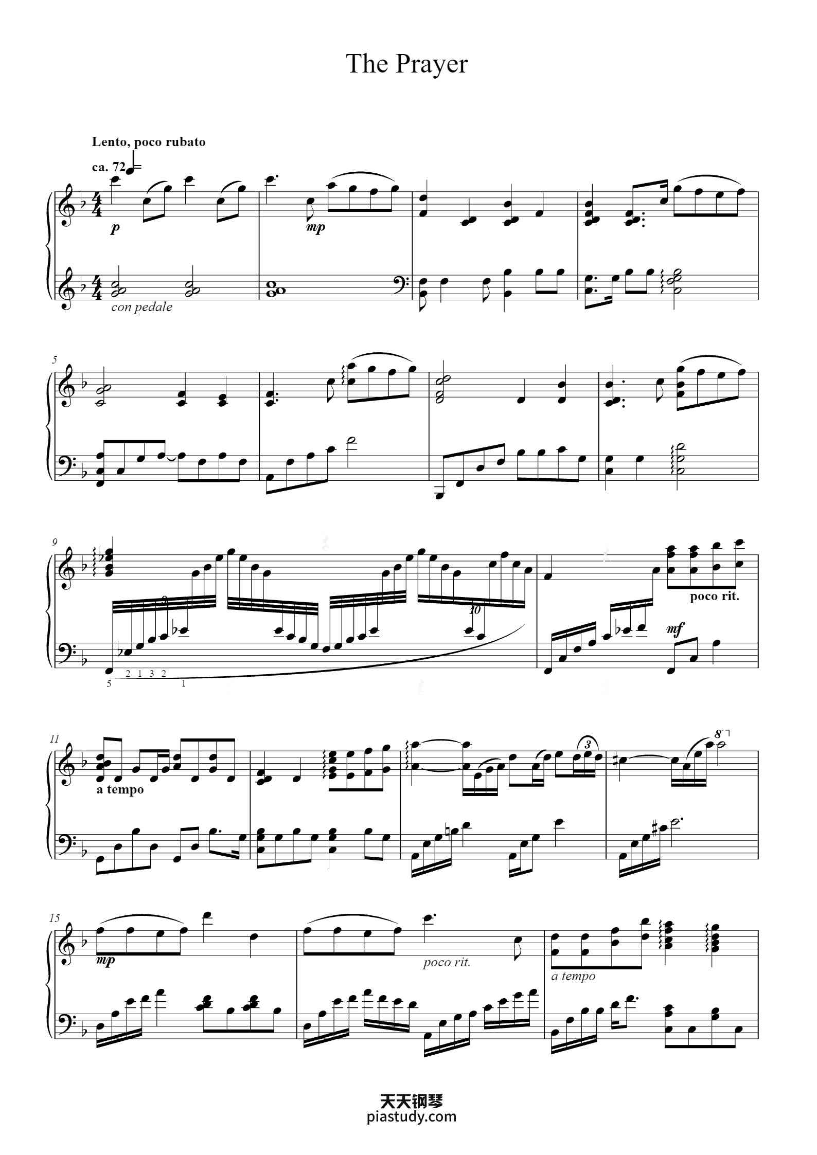 The Prayer钢琴谱 - David Foster/Carole Bayer Sager - free piano sheet ...