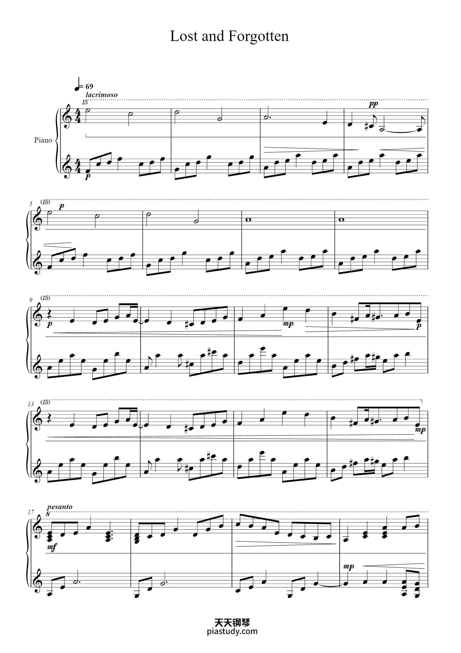 Lost and Forgotten钢琴谱 - Phyrnna - free piano sheet music - PiaNoproblem