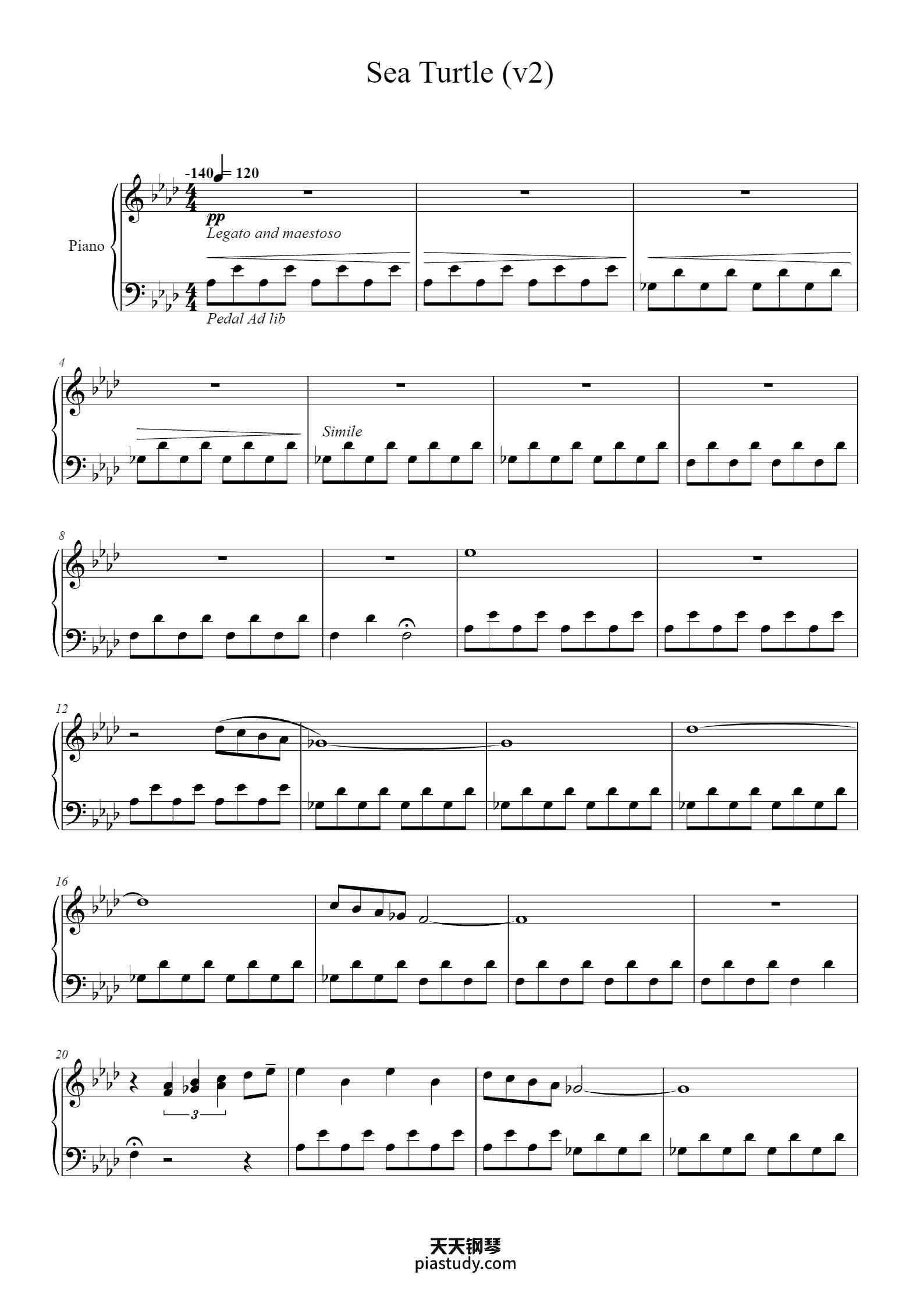 'Sea Turtle (v2)' - Piano Sheet Music By Jake Elam 2016 | TOPiano