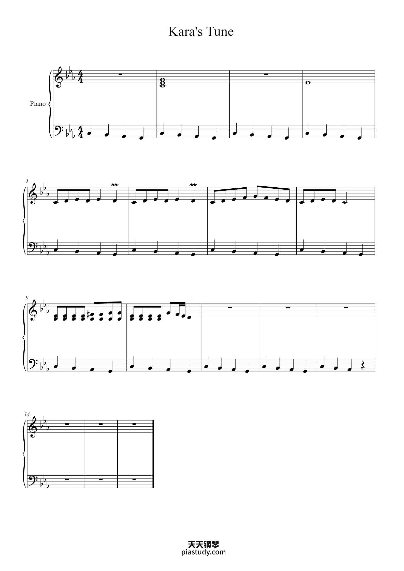 Kara's Tune钢琴谱 - Kara Ewing - free piano sheet music - PiaNoproblem