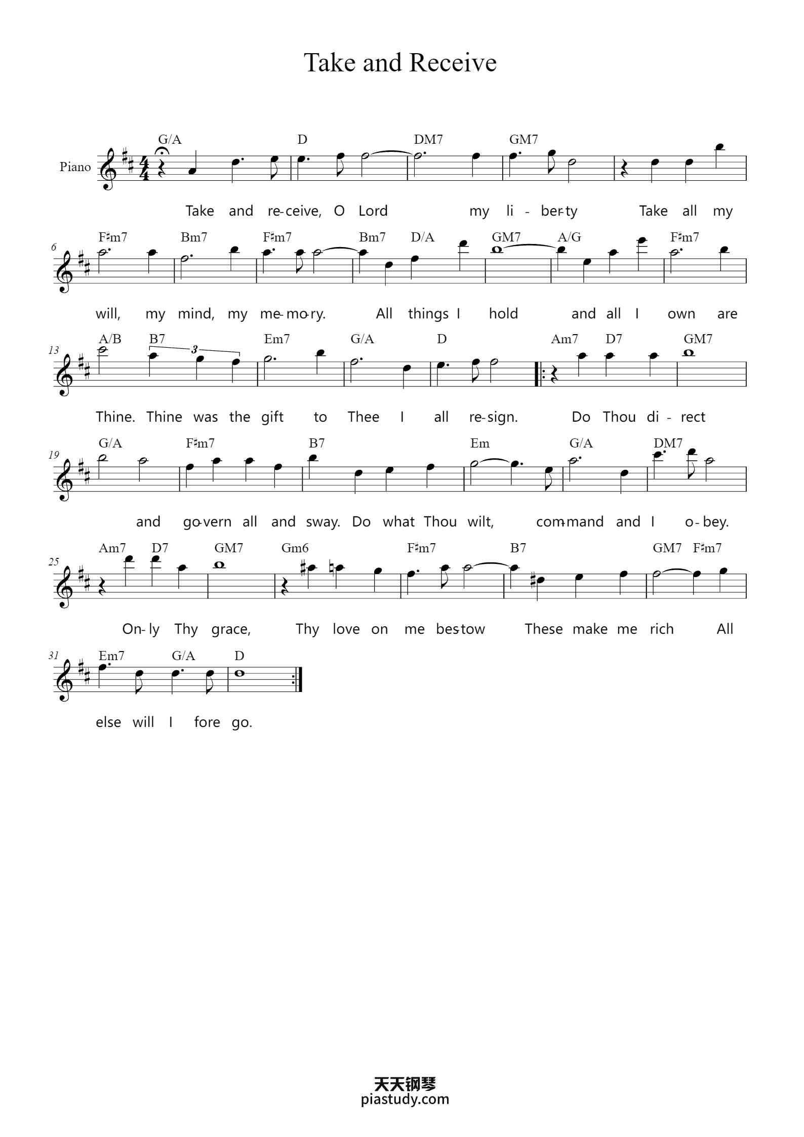 'Take and Receive' - Piano Sheet Music By Manoling Francisco | TOPiano