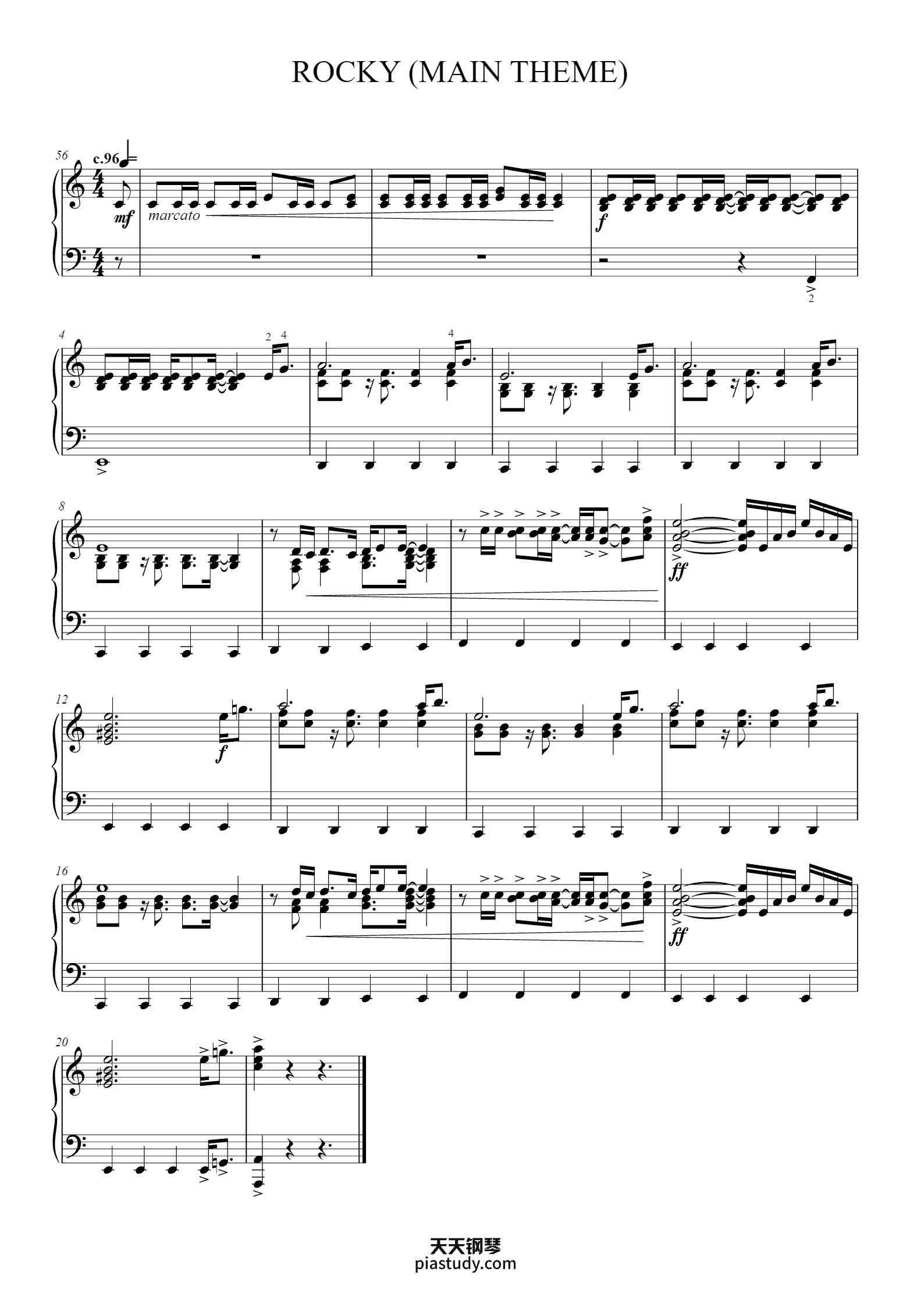 'Rocky Theme' - Piano Sheet Music By Music by Bill Conti | TOPiano