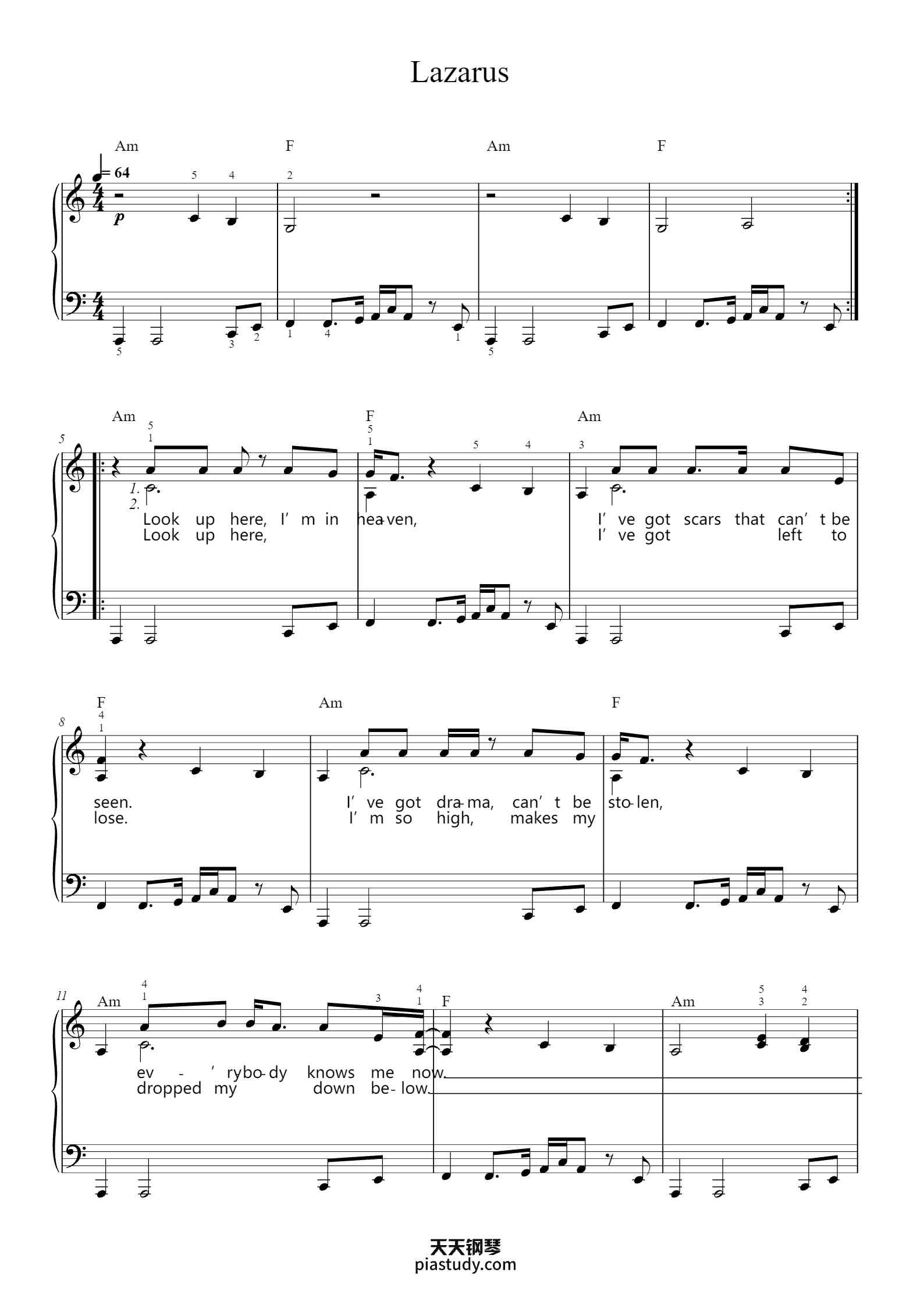 'Lazarus' - Piano Sheet Music By Words & Music by David Bowie | TOPiano