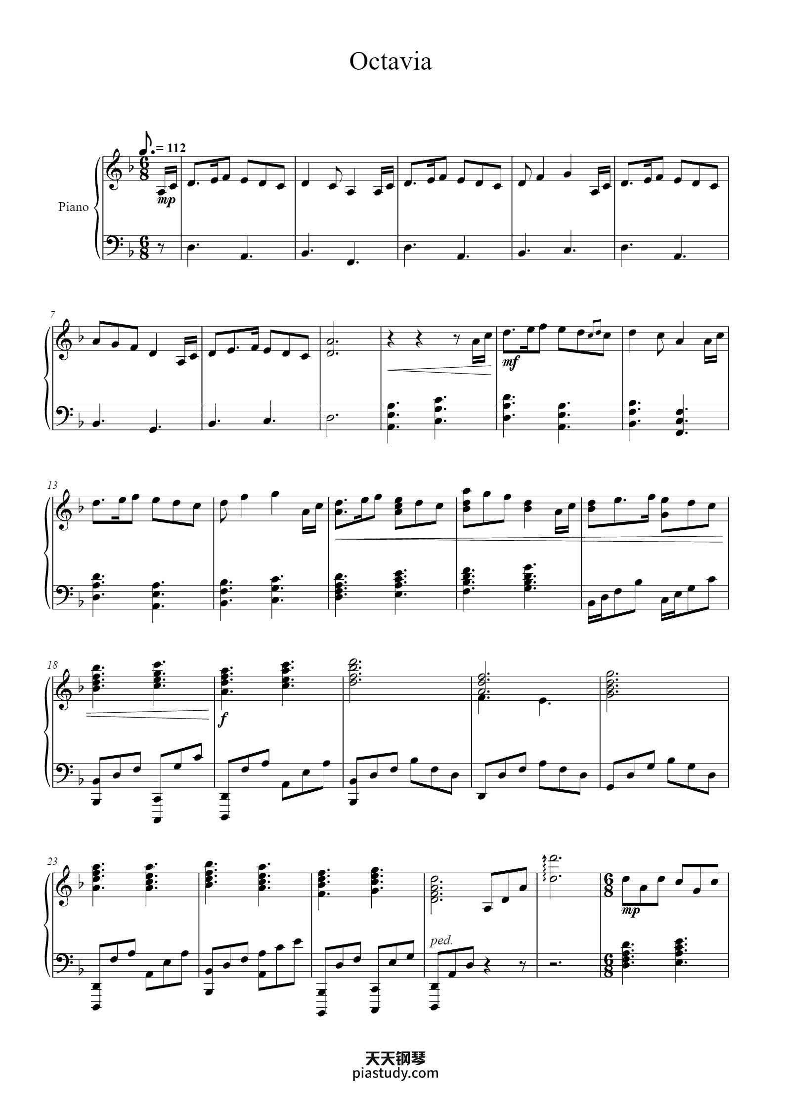 'Octavia' - Piano Sheet Music By Marcus Warner | TOPiano