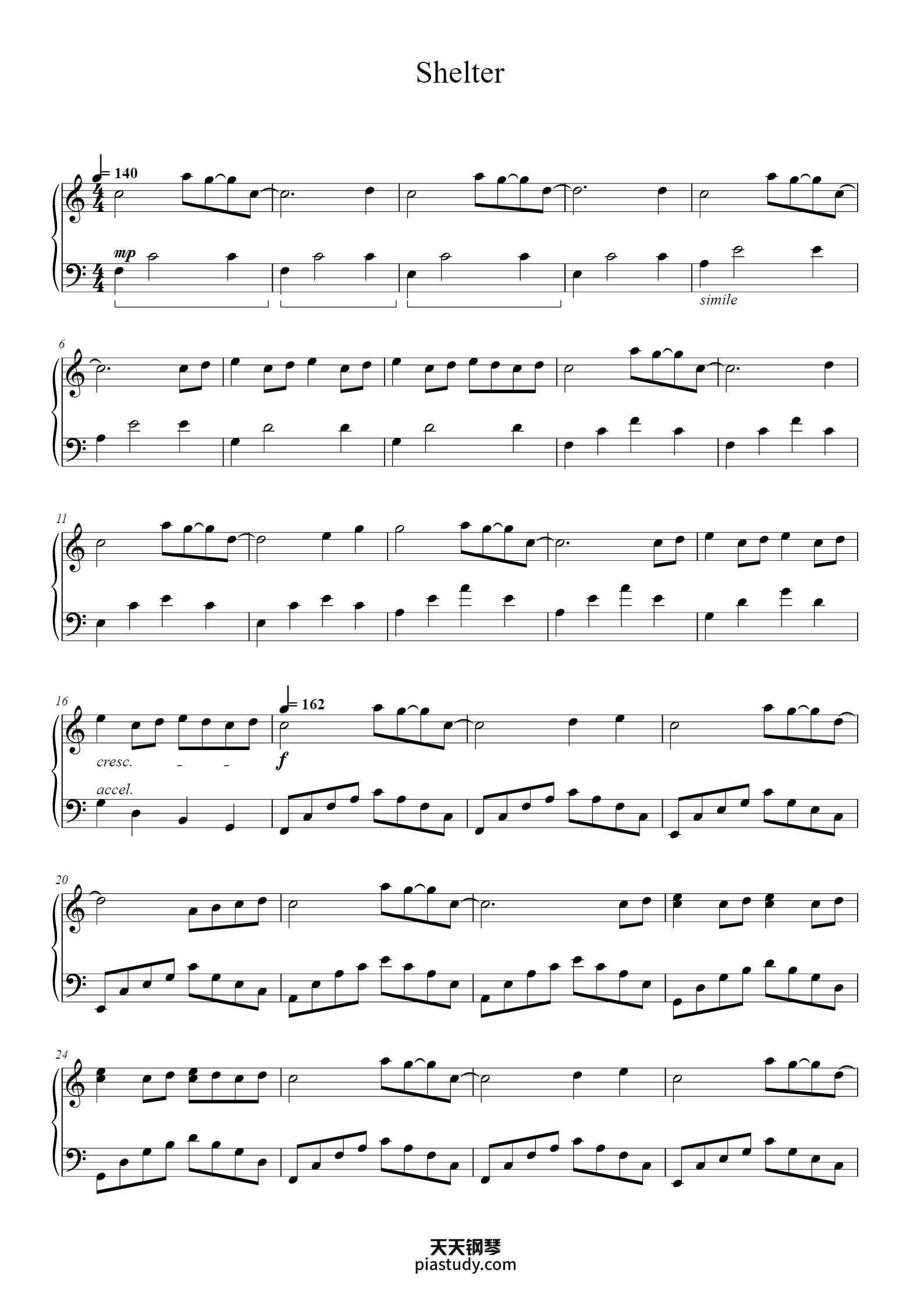 Shelter钢琴谱 - Phyrnna - free piano sheet music - PiaNoproblem