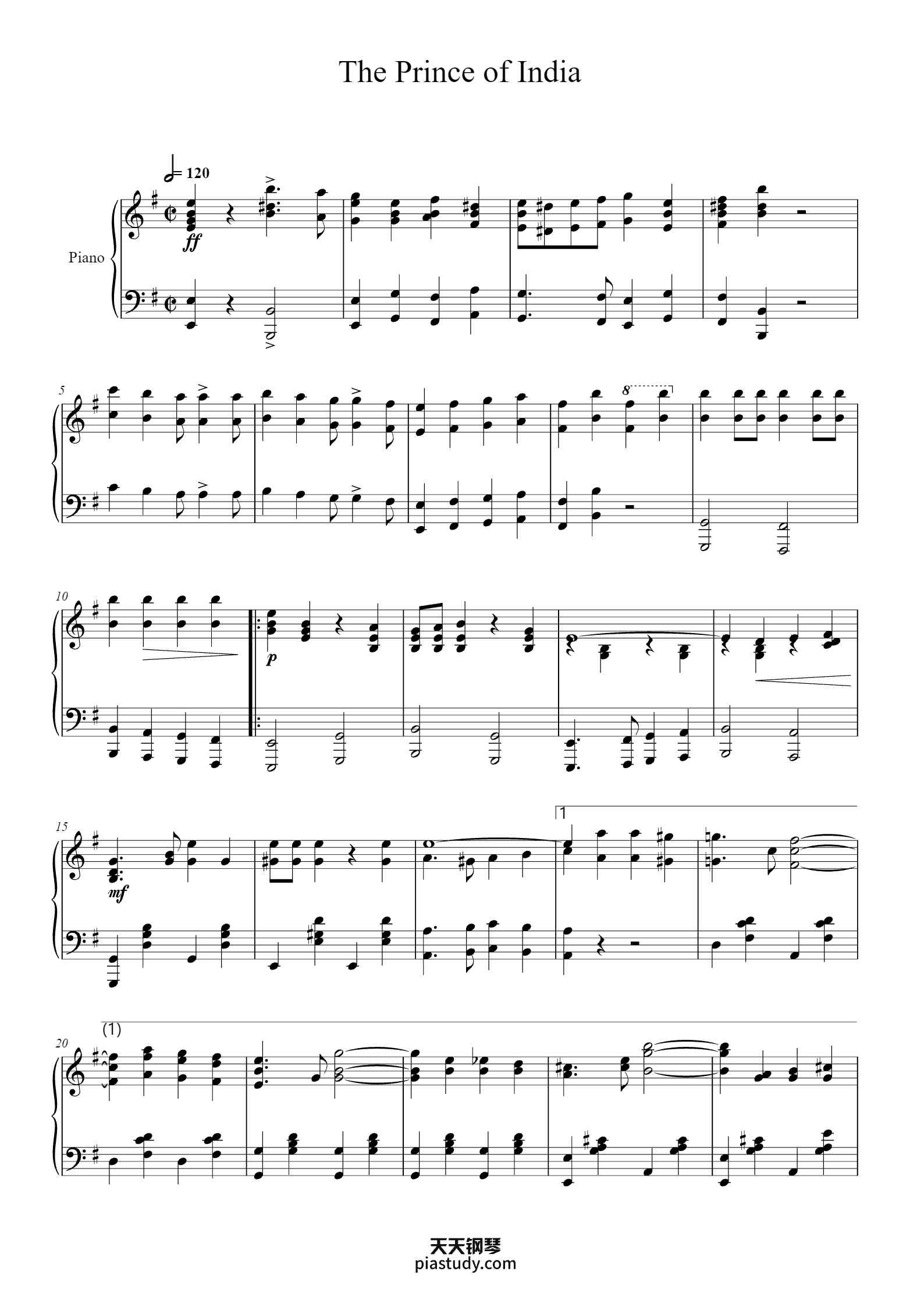 'The Prince of India (1901)' - Piano Sheet Music By VAN L. FARRAND ...