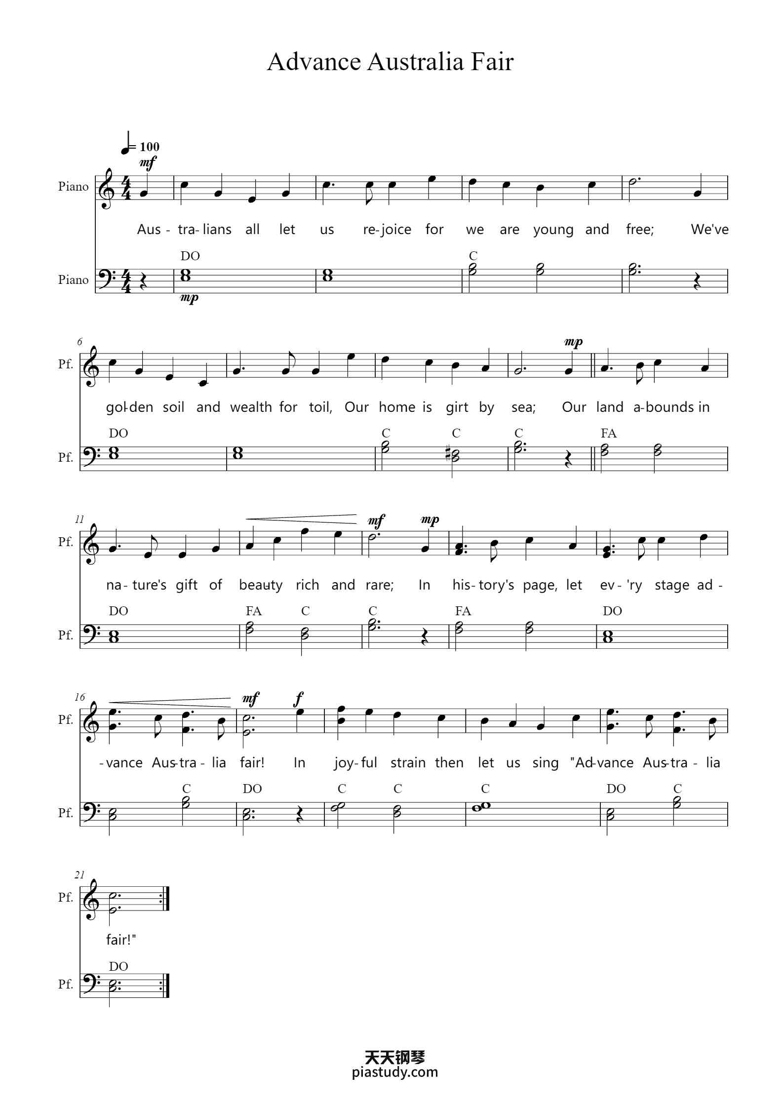 Advance Australia Fair钢琴谱 - Peter Dodds McCormick - free piano sheet ...