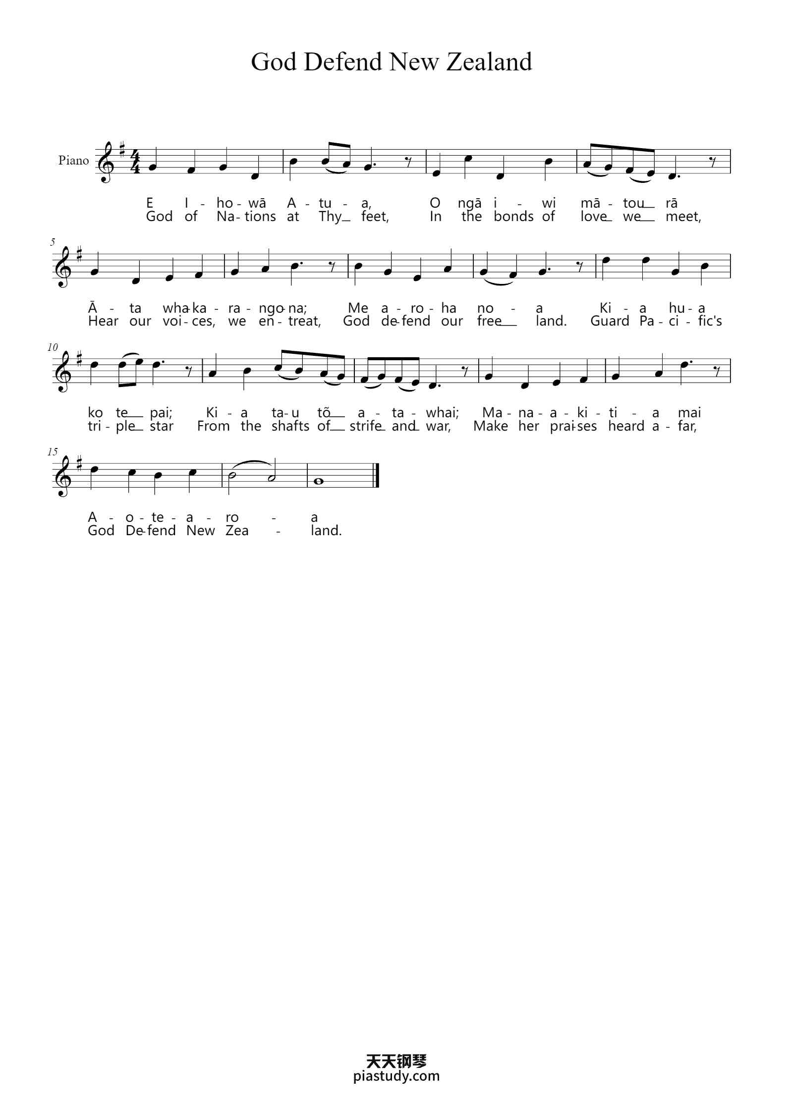 'God Defend New Zealand' - Piano Sheet Music By John Joseph Woods | TOPiano