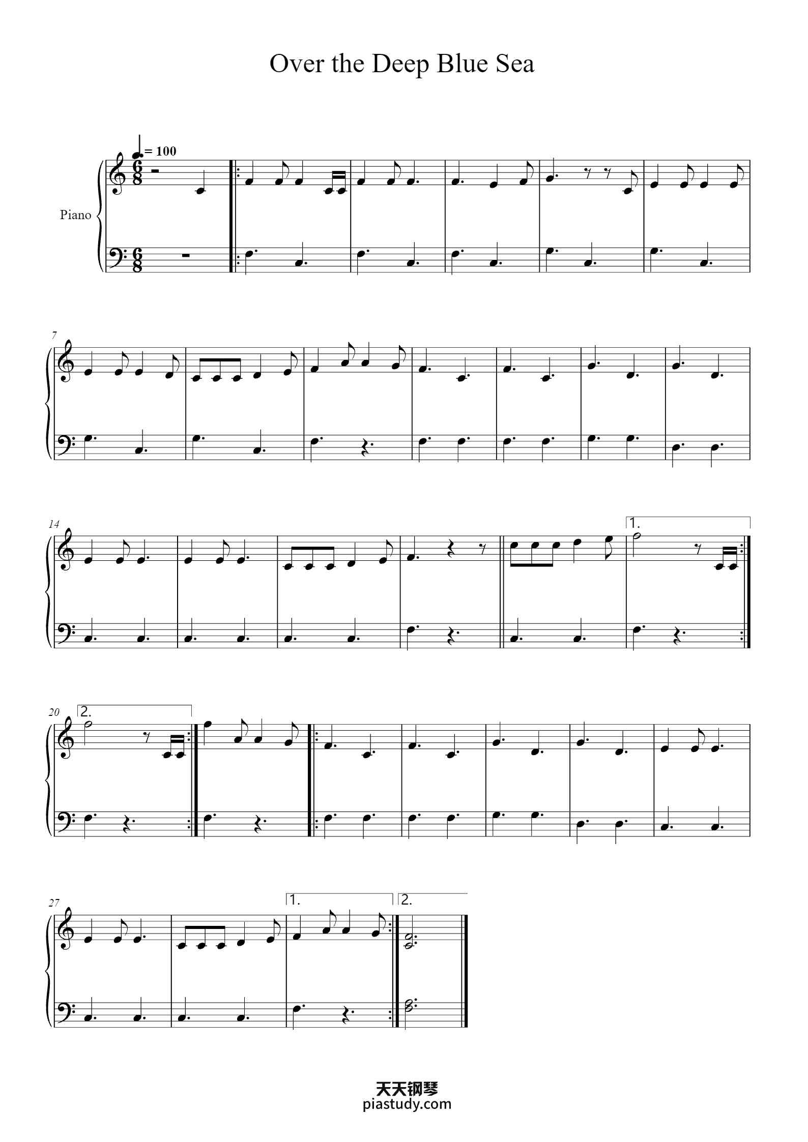Over the Deep Blue Sea钢琴谱 - Readestowe Wanlou - free piano sheet music ...