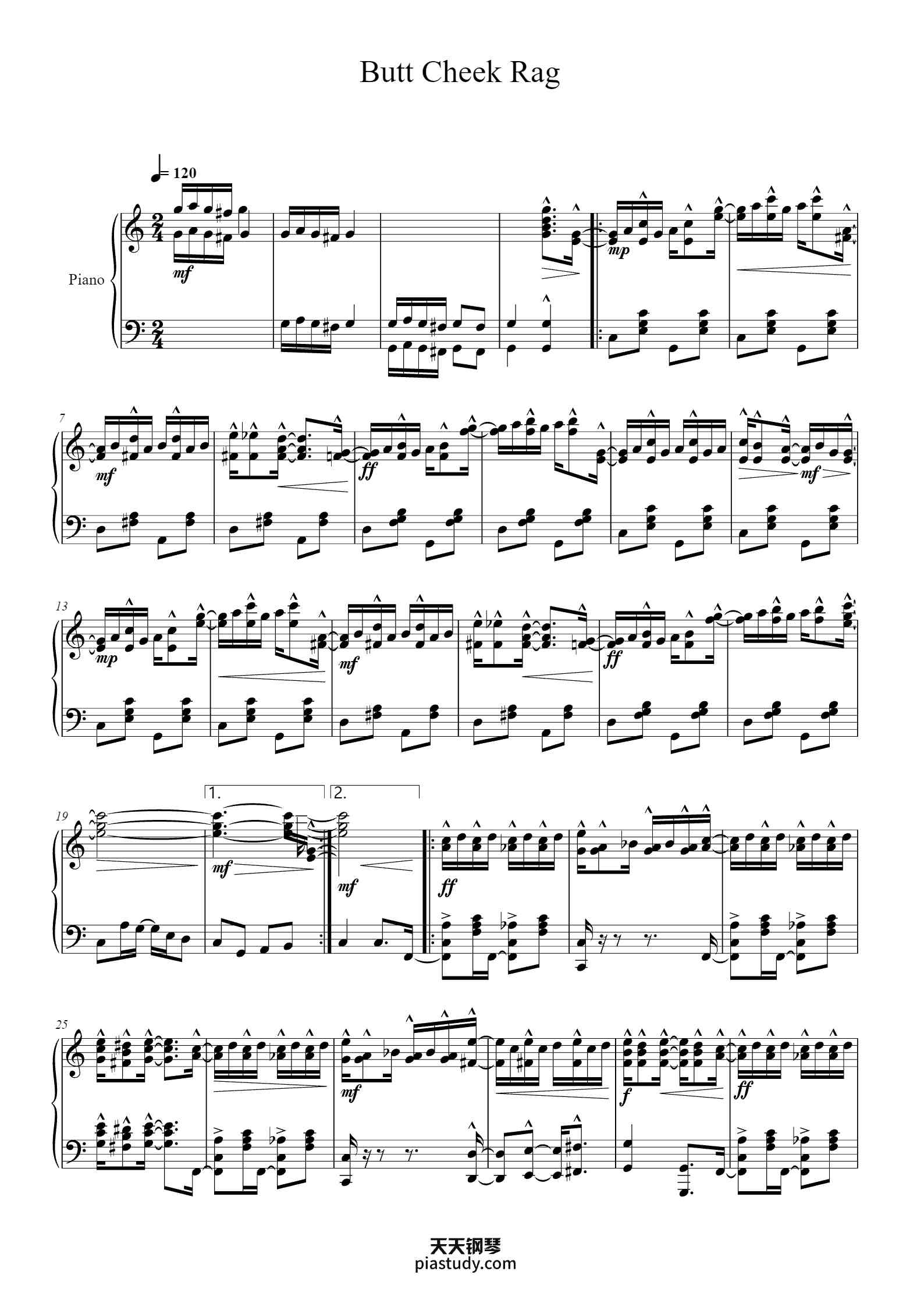 Butt Cheek Rag钢琴谱 Stilkim Free Piano Sheet Music Pianoproblem