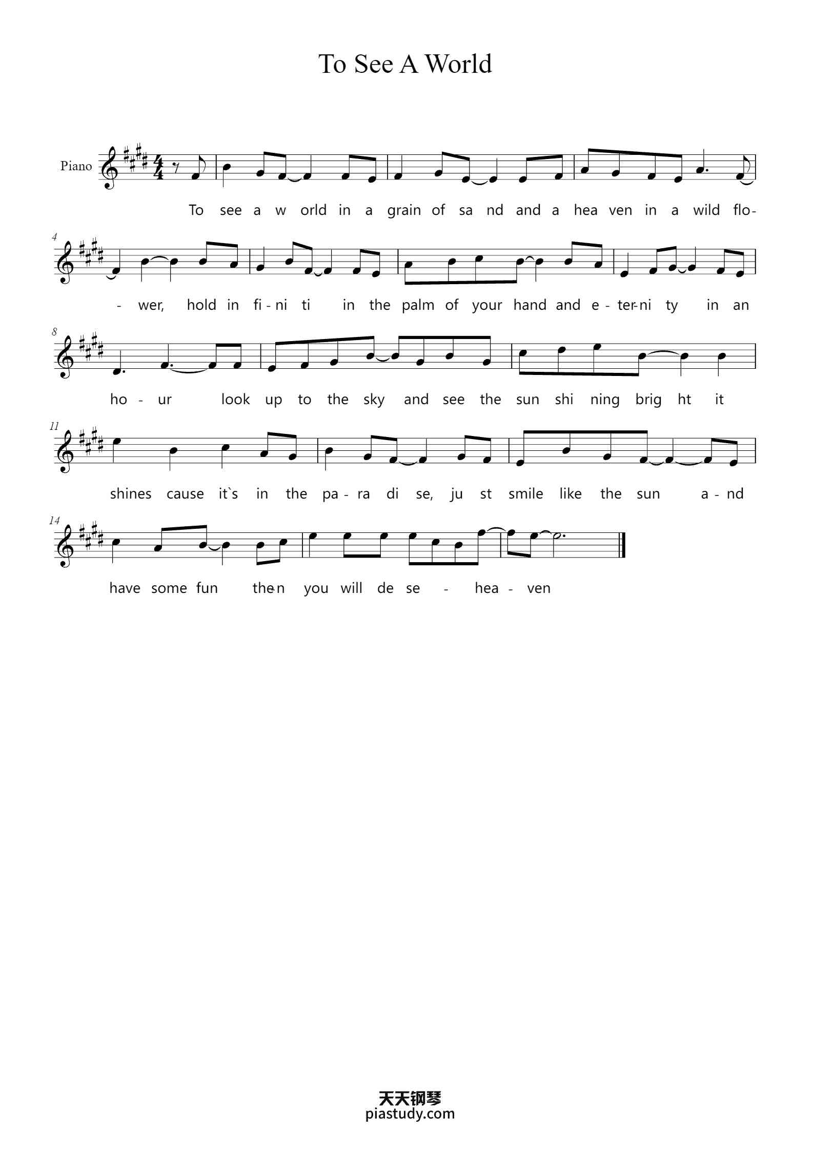 To See A World钢琴谱 - Sara Dimitrijevic - free piano sheet music ...