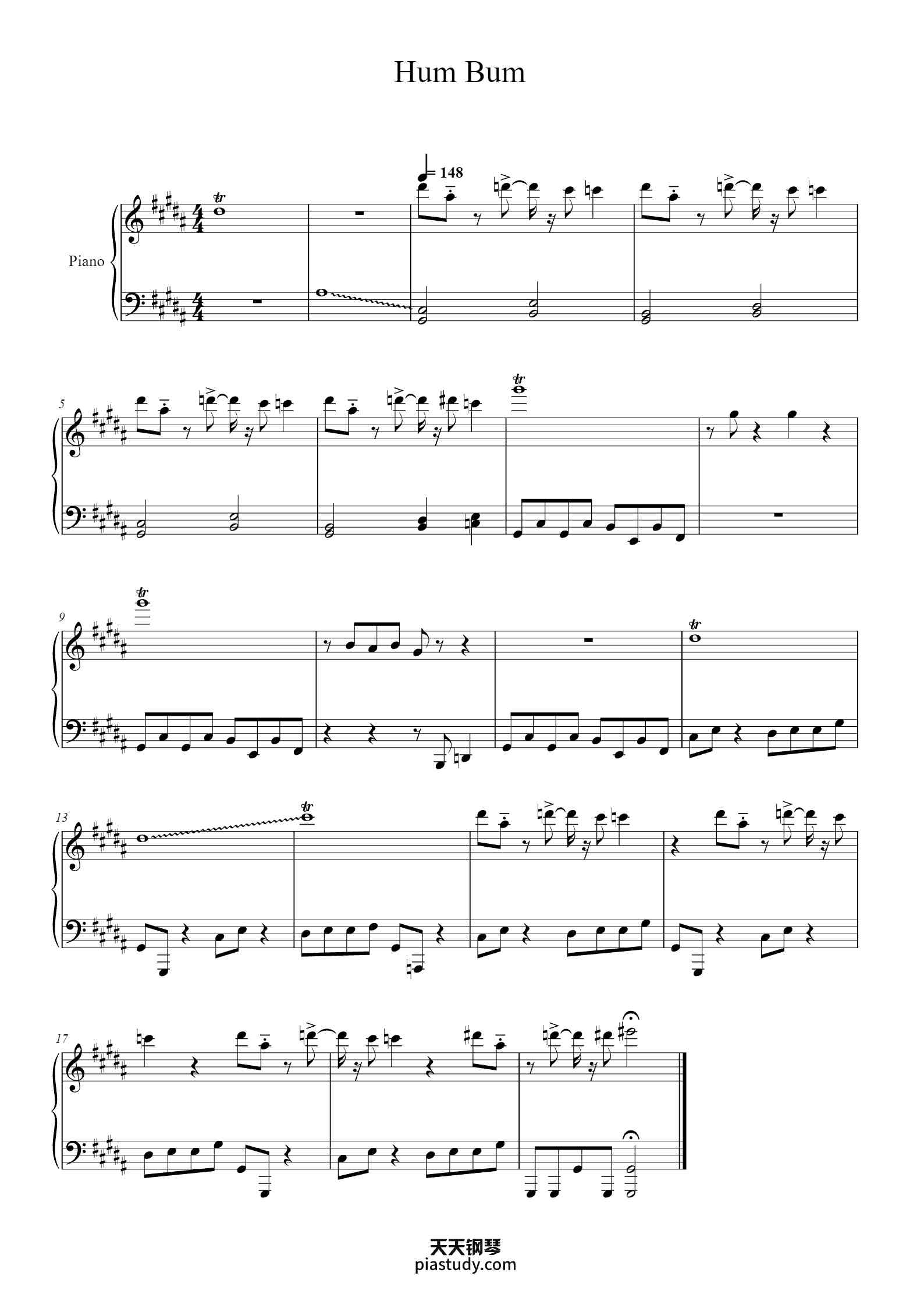 Hum Bum钢琴谱 - Brady Lewis - free piano sheet music - PiaNoproblem