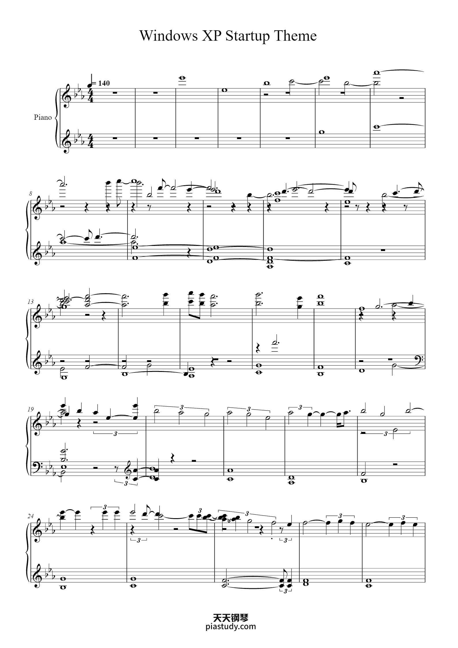 Windows XP Startup Theme钢琴谱 - Bas3008 - free piano sheet music ...