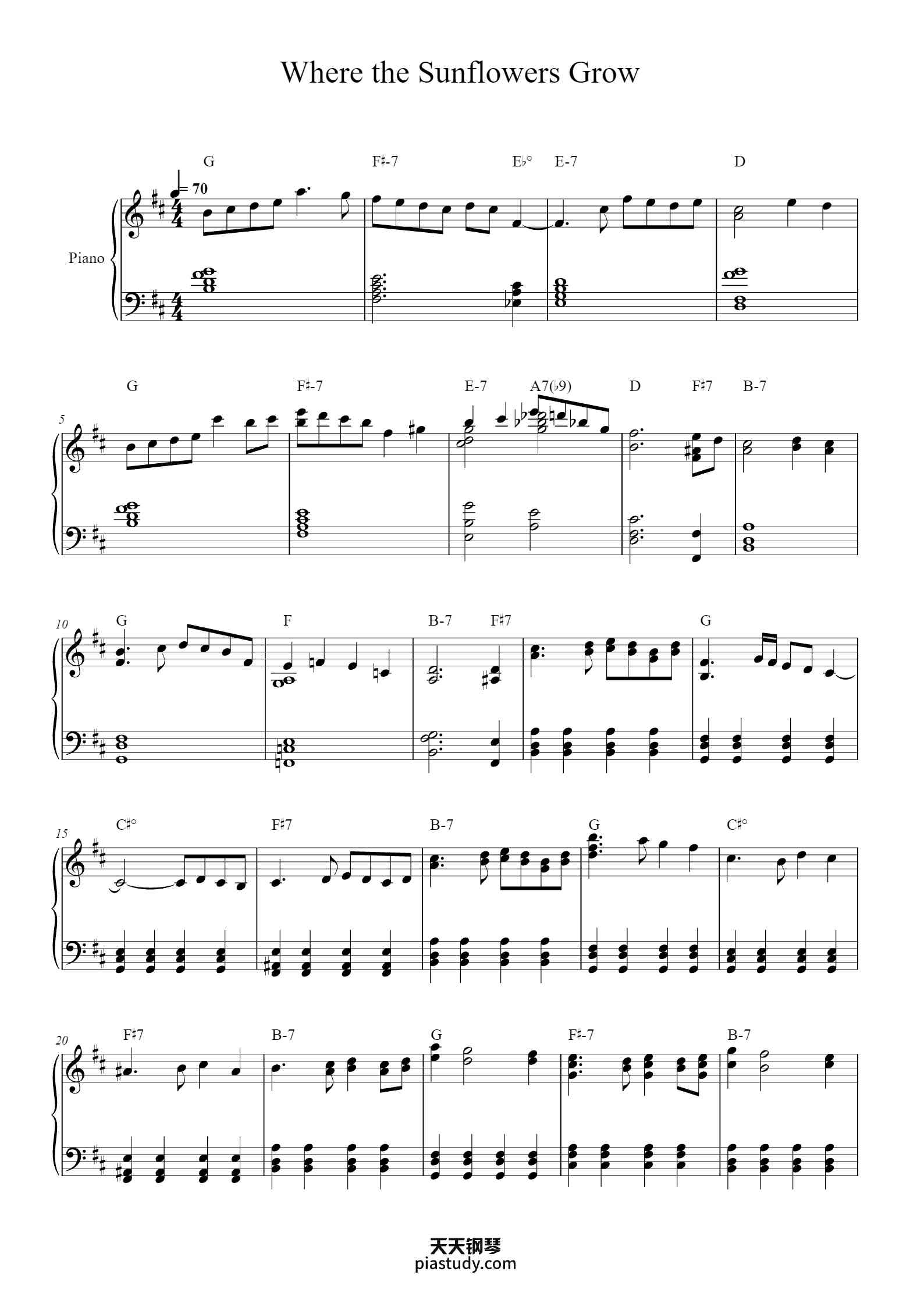 Where the Sunflowers Grow钢琴谱 - David Nabors - free piano sheet music ...