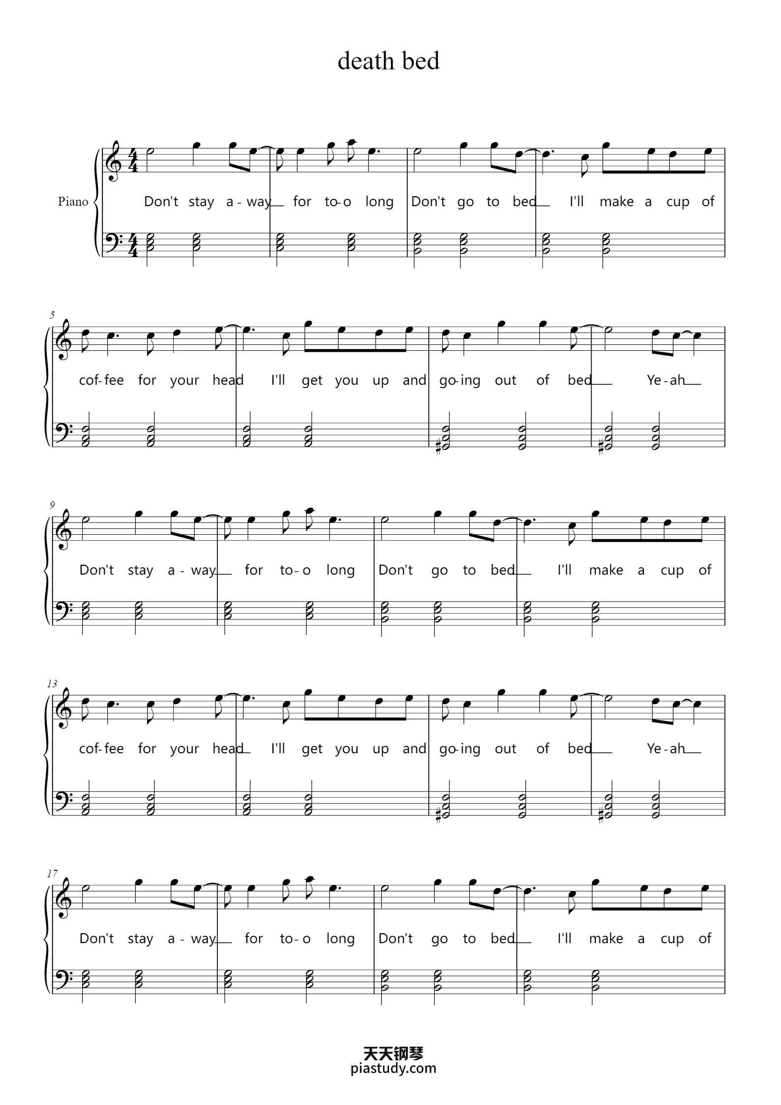 'death bed' - Piano Sheet Music By Powfu ft. beabadoobee Arr. Joyce Liu ...