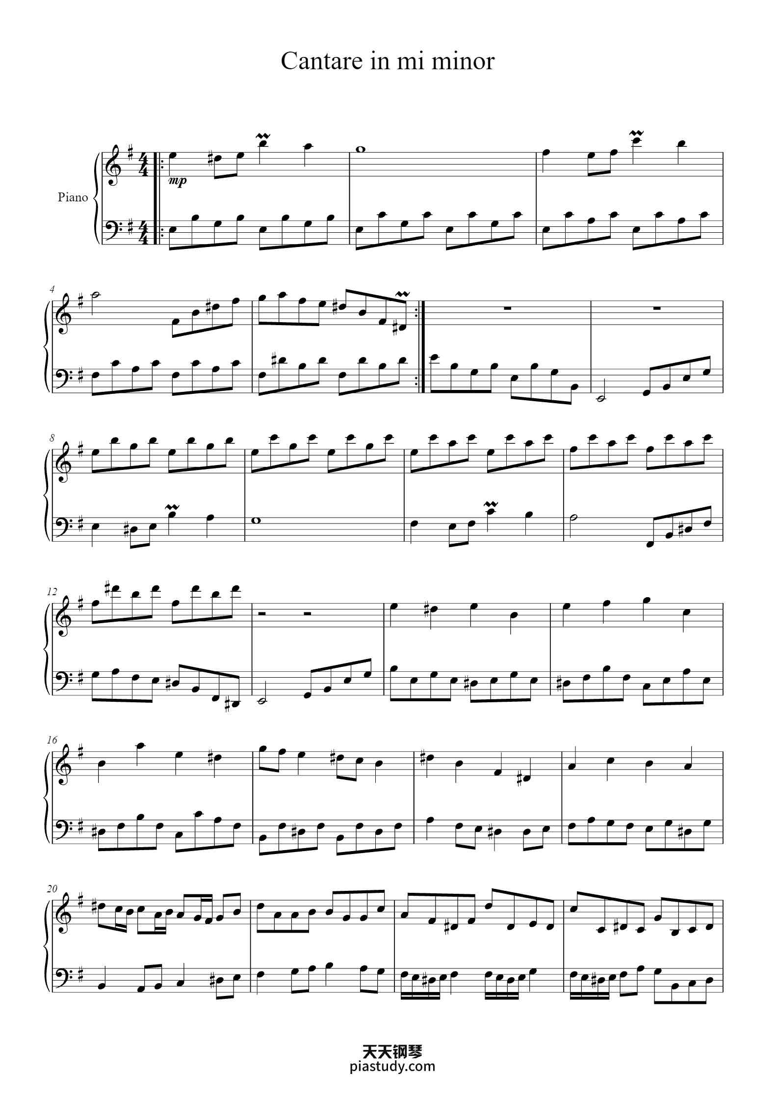 Cantare in Mi Minor钢琴谱 - Caearl Blithechael - free piano sheet music ...