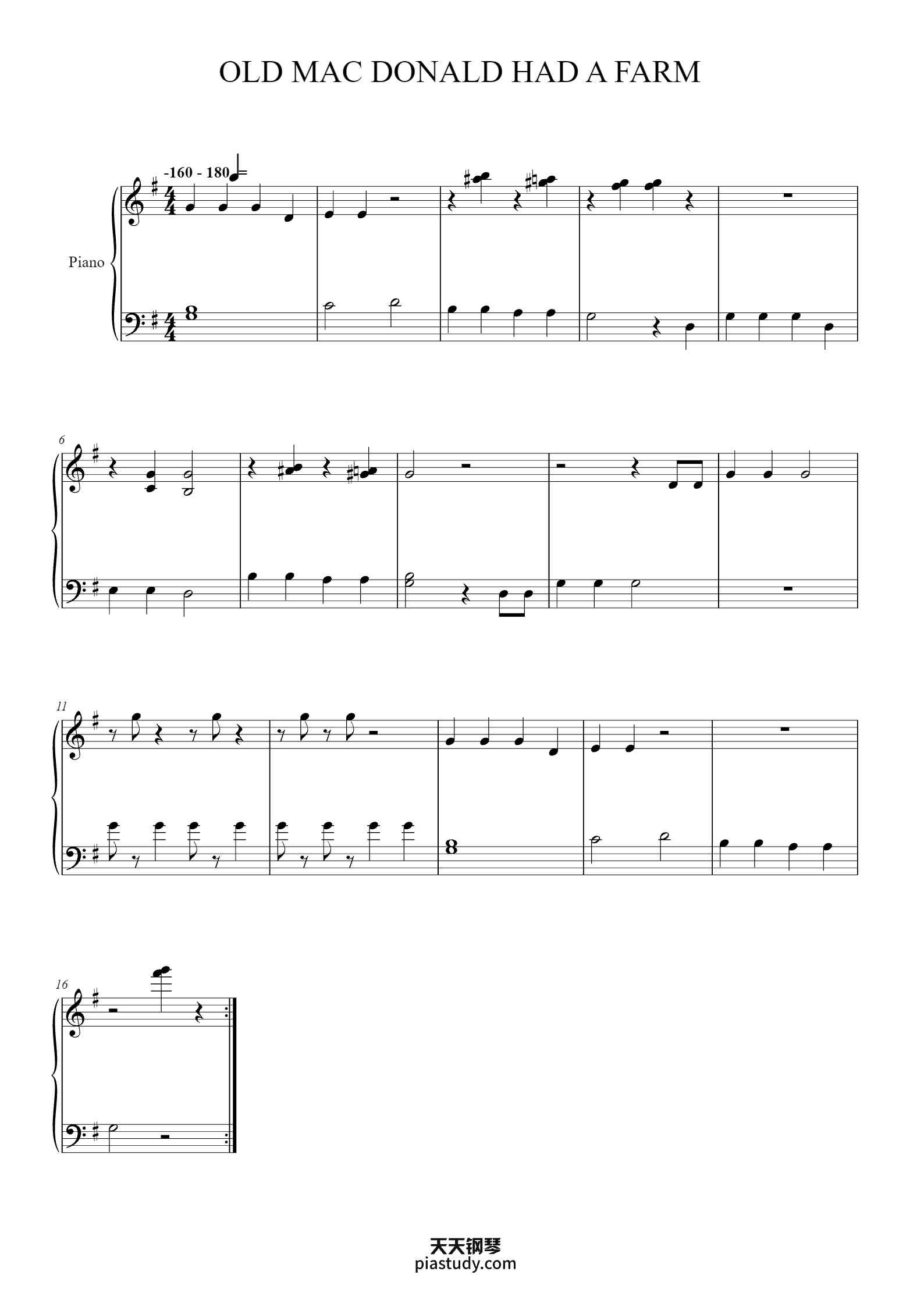 'OLD MAC DONALD HAD A FARM' - Piano Sheet Music By TRADITIONAL | TOPiano