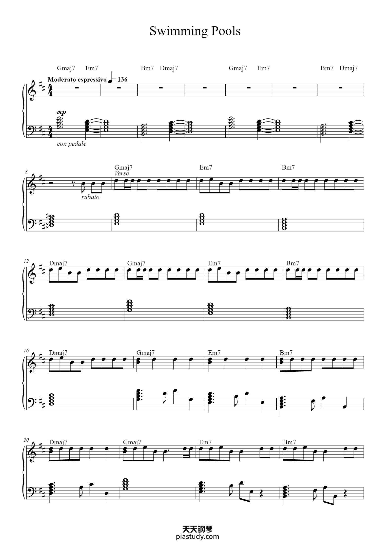 'Swimming Pools' - Piano Sheet Music By Music by KENDRICK LAMAR, TYLER ...