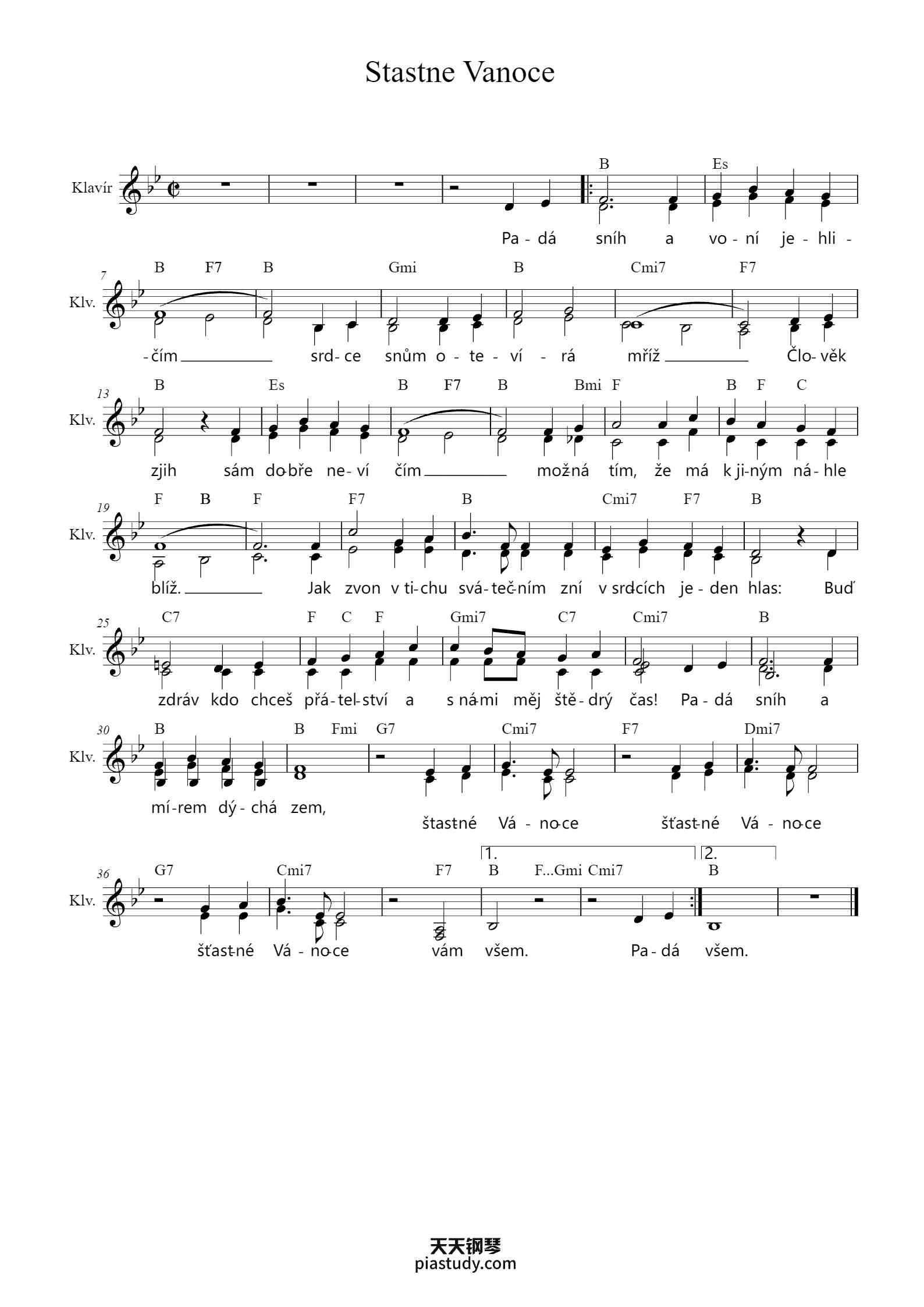 'Stastne Vanoce' - Piano Sheet Music By Miloslav Ducháč | TOPiano
