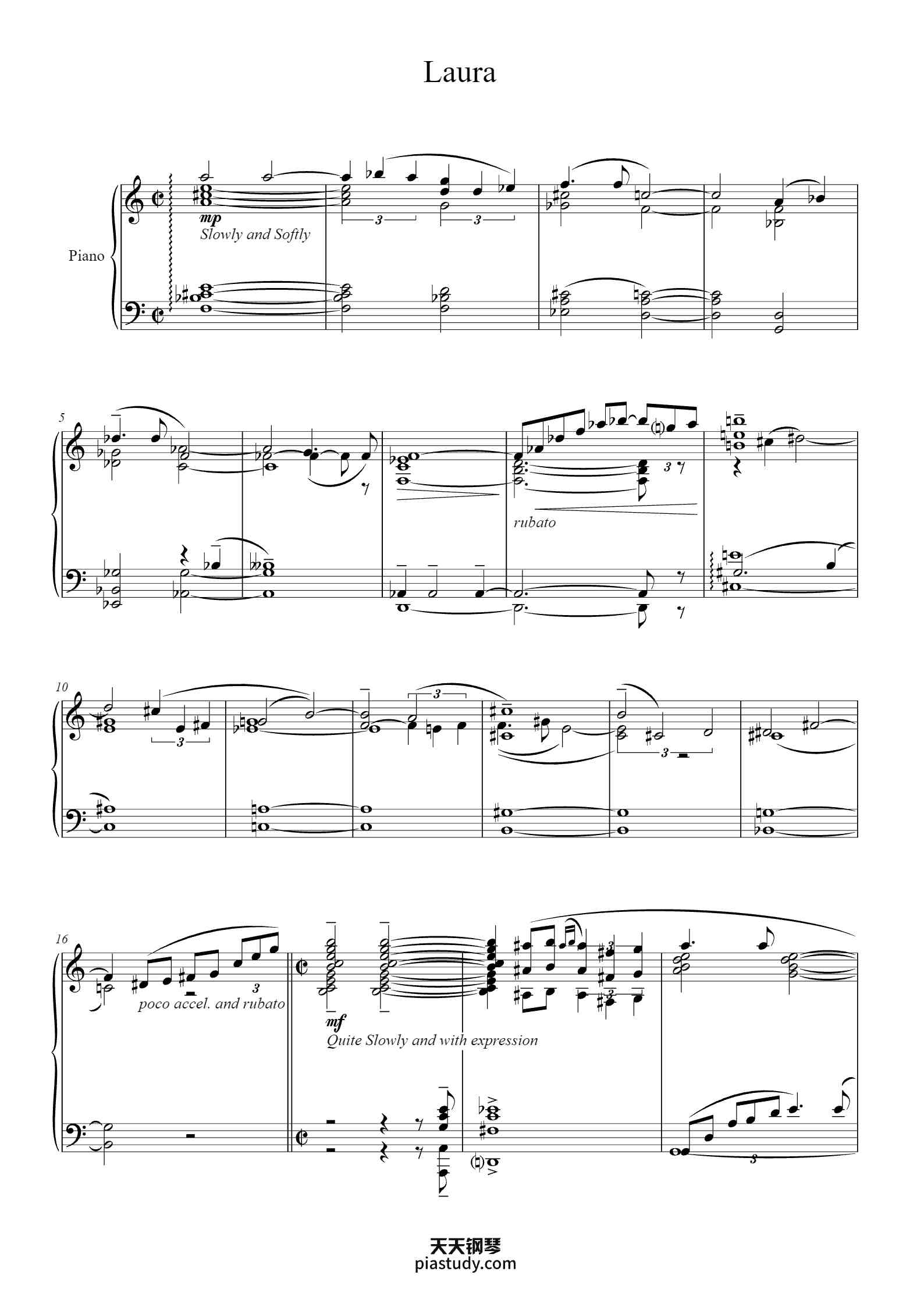 'Laura' - Piano Sheet Music By DAVID RAKSIN | TOPiano