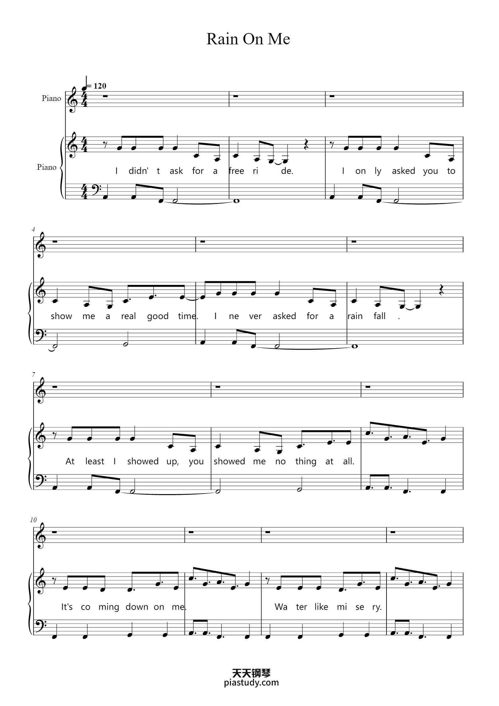 'Rain On Me - Lady Gaga/Ariana Grande (爱莉安娜·格兰德)' - Beginner Piano ...