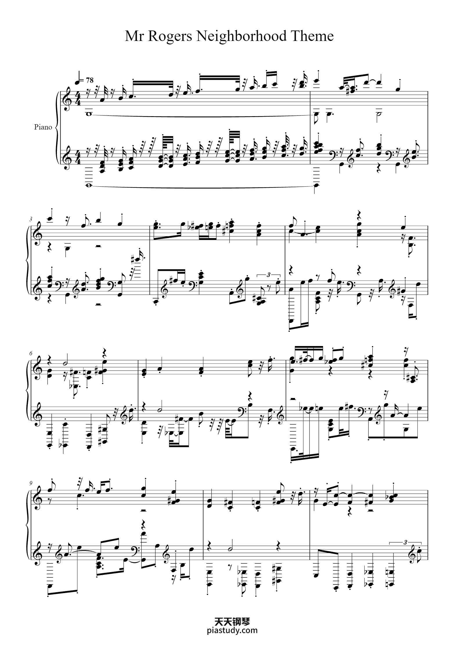 'Mr Rogers Neighborhood Theme' - Piano Sheet Music By Misc Soundtrack ...