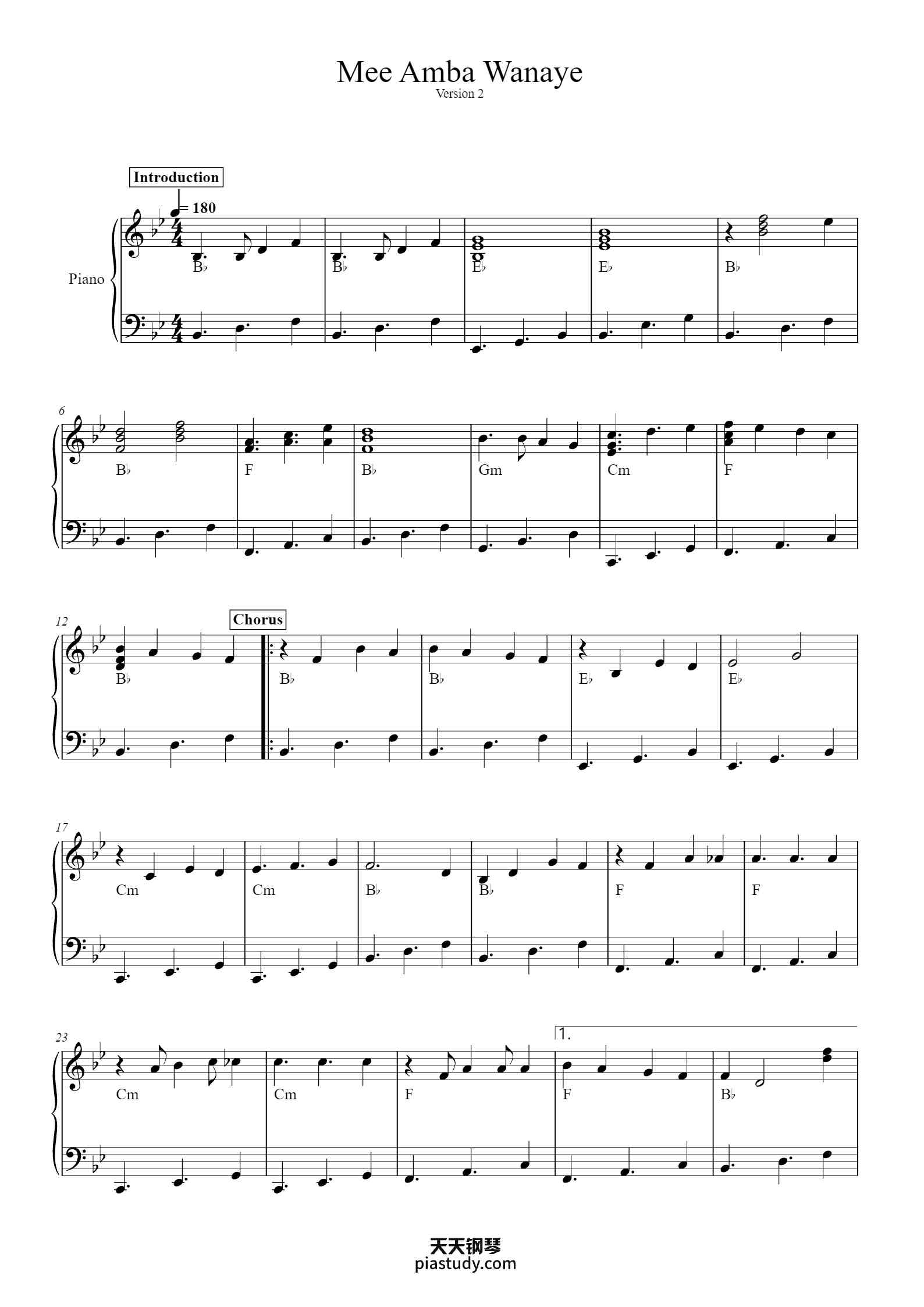 'Mee Amba Wanaye' - Piano Sheet Music By Leogil Palmar | TOPiano