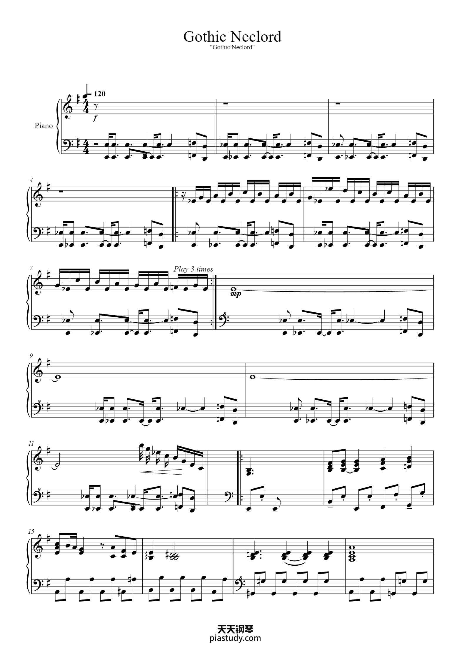 'Gothic Neclord' - Piano Sheet Music By Composed by Miki Higashino ...