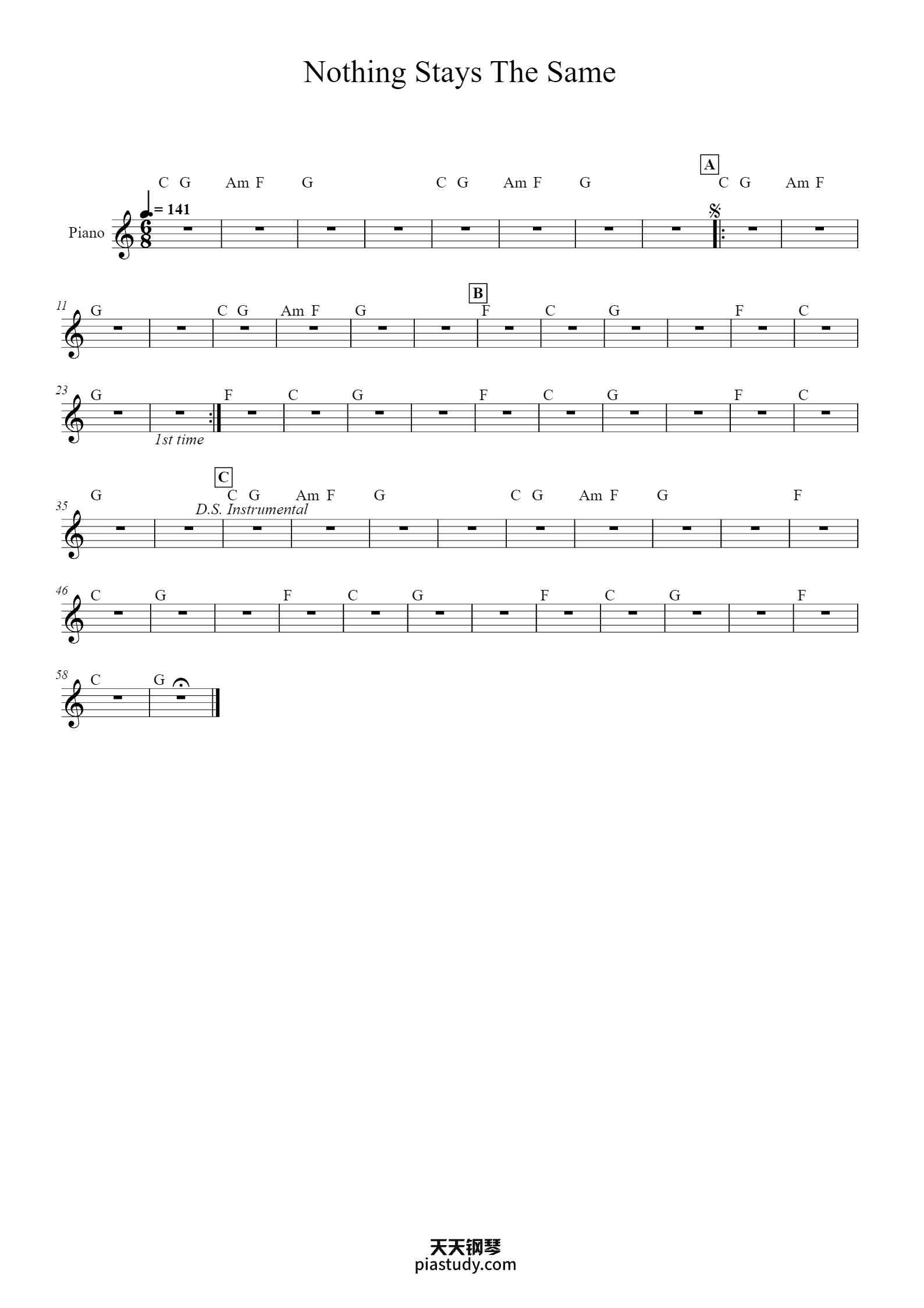 Nothing Stays The Same钢琴谱 - Denis Belliveau - free piano sheet music ...