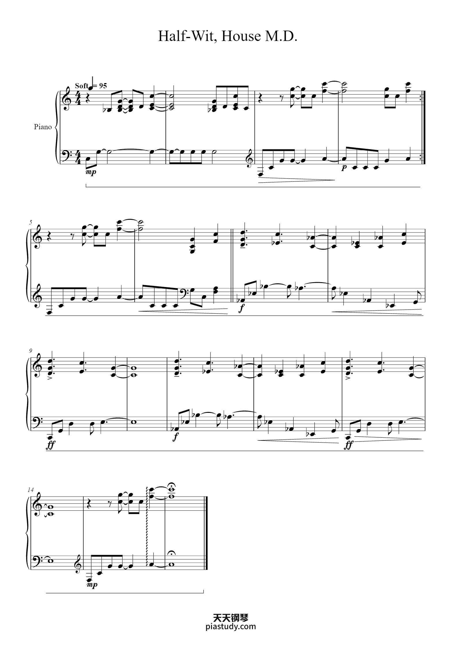 'Half-Wit, House M.D.' - Piano Sheet Music By Dr. Gregory House ...