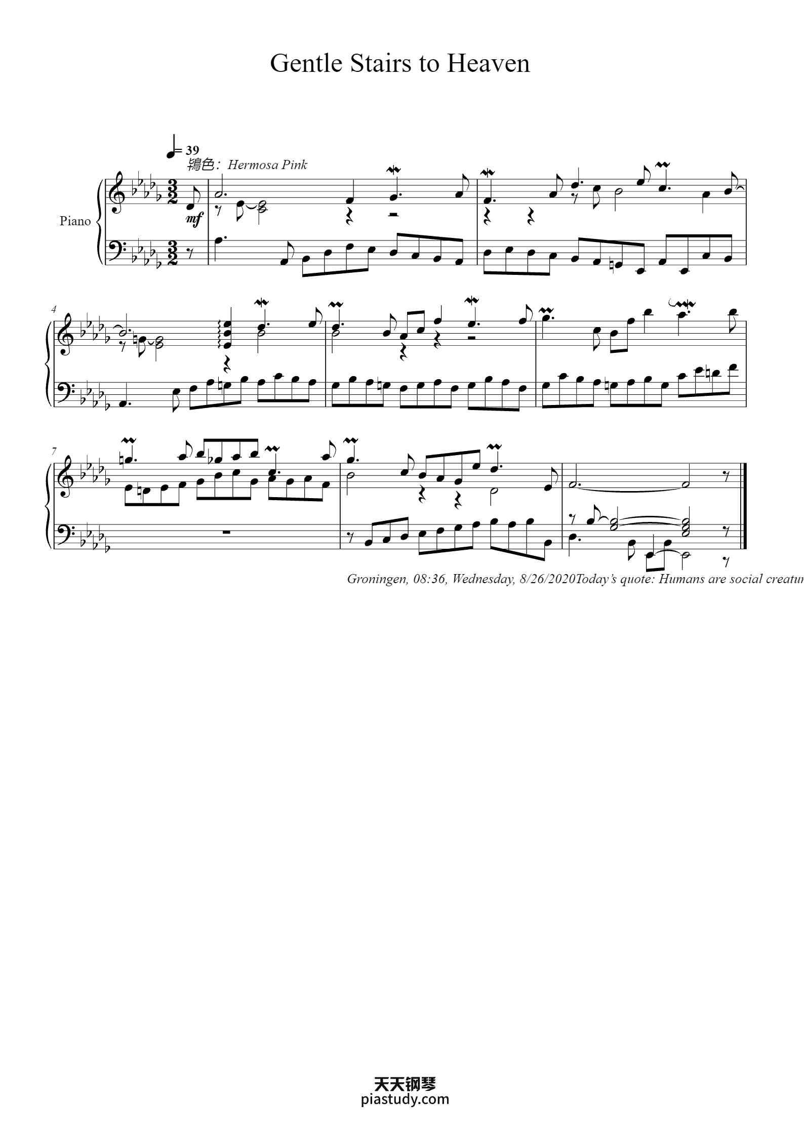 Gentle Stairs to Heaven钢琴谱 - 加藤洋平 - free piano sheet music - PiaNoproblem