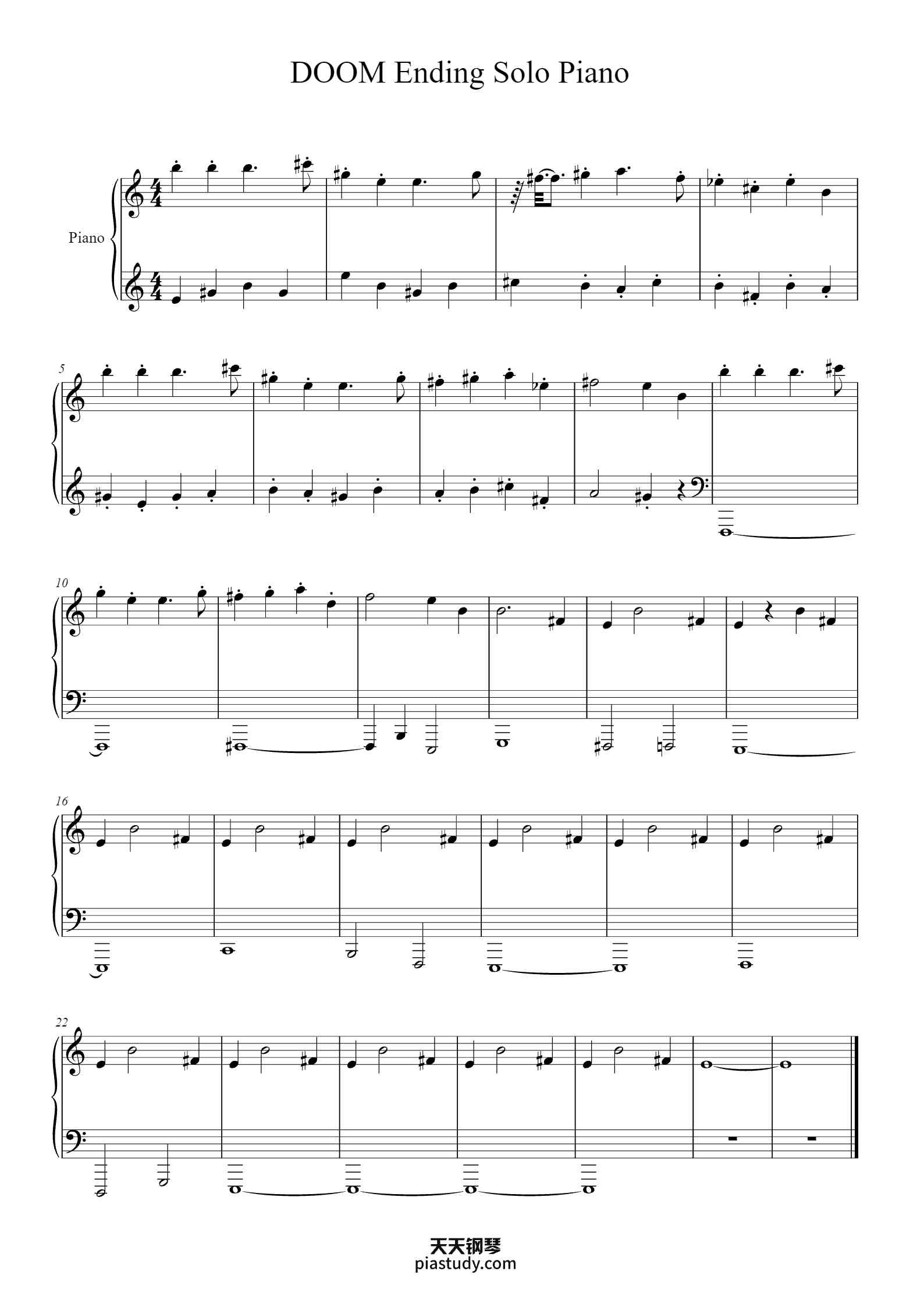 'DOOM Ending Solo Piano' - Piano Sheet Music By Composed by Robert ...