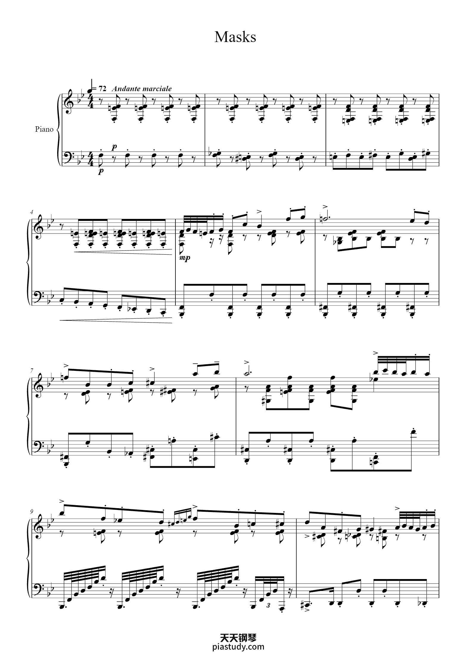 'Masks' - Piano Sheet Music By S. Prokofiev | TOPiano