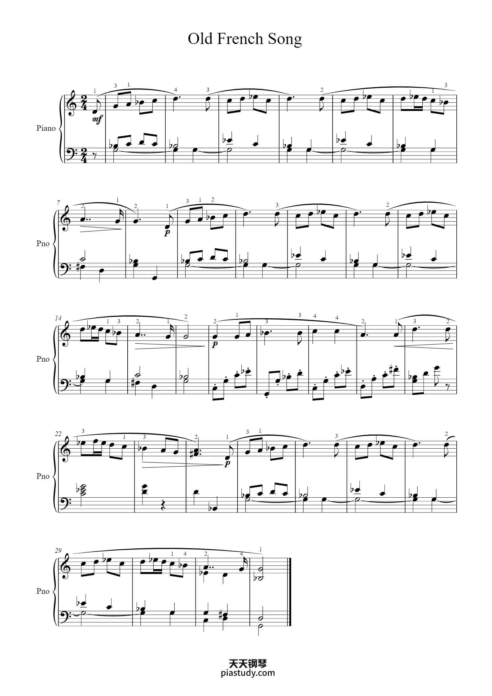 Old French Song, Op. 39, No. 16钢琴谱 - Pyotr Ilyich Tchaikovsky - free ...