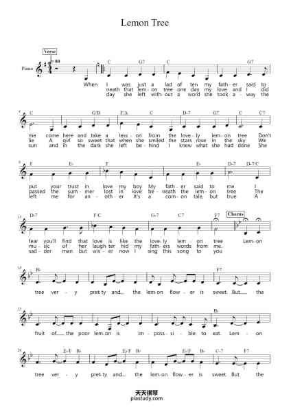 'Lemon Tree' - Piano Sheet Music By Will Holt | TOPiano